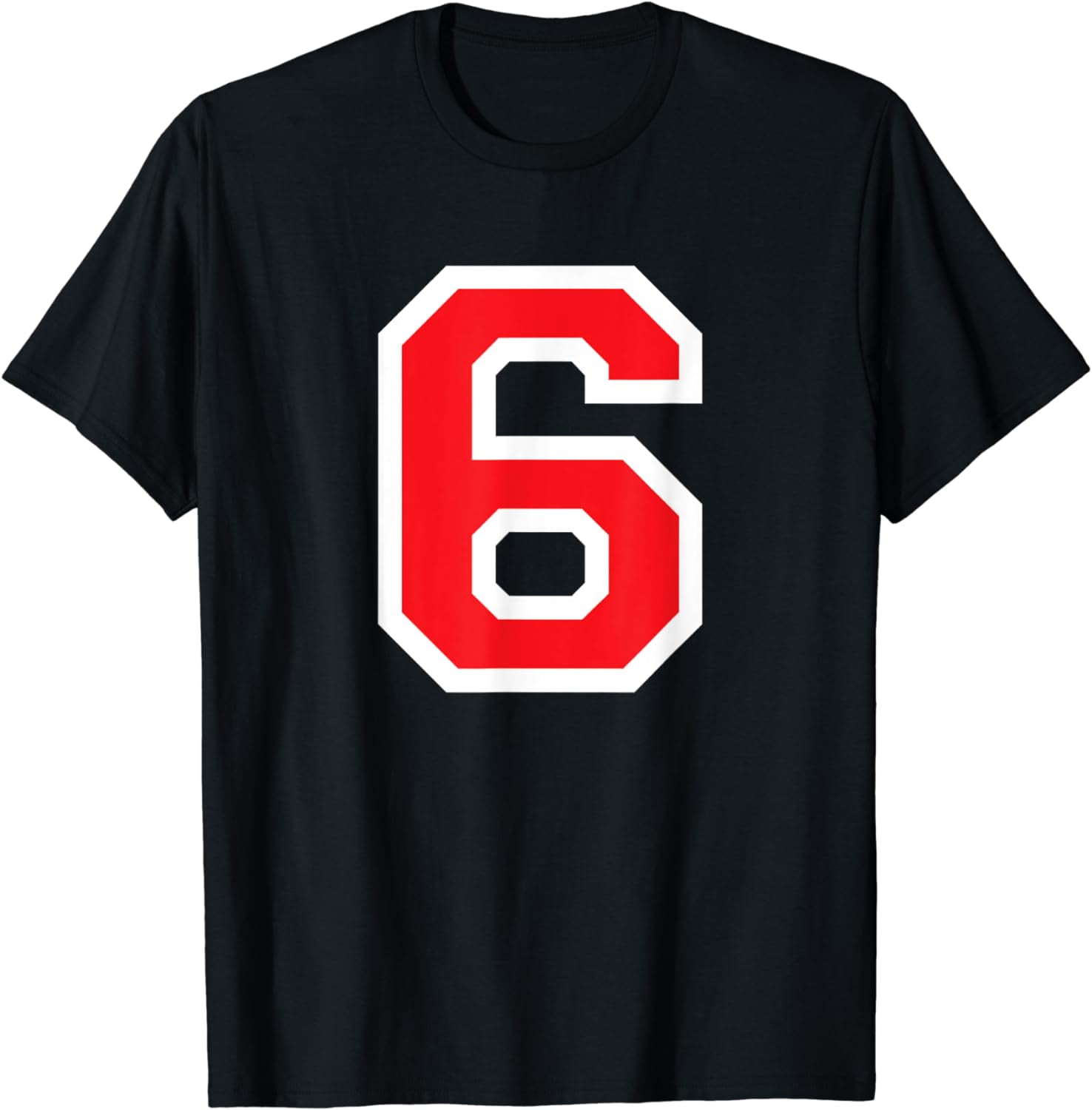 Jersey Uniform Number #6 Block Lettering Red T-Shirt - Walmart.com