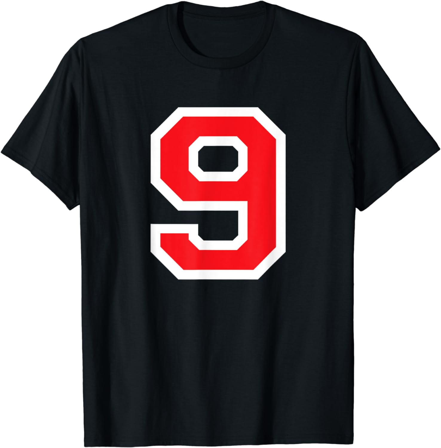 Jersey Uniform Number #9 Red Block Lettering T-Shirt - Walmart.com
