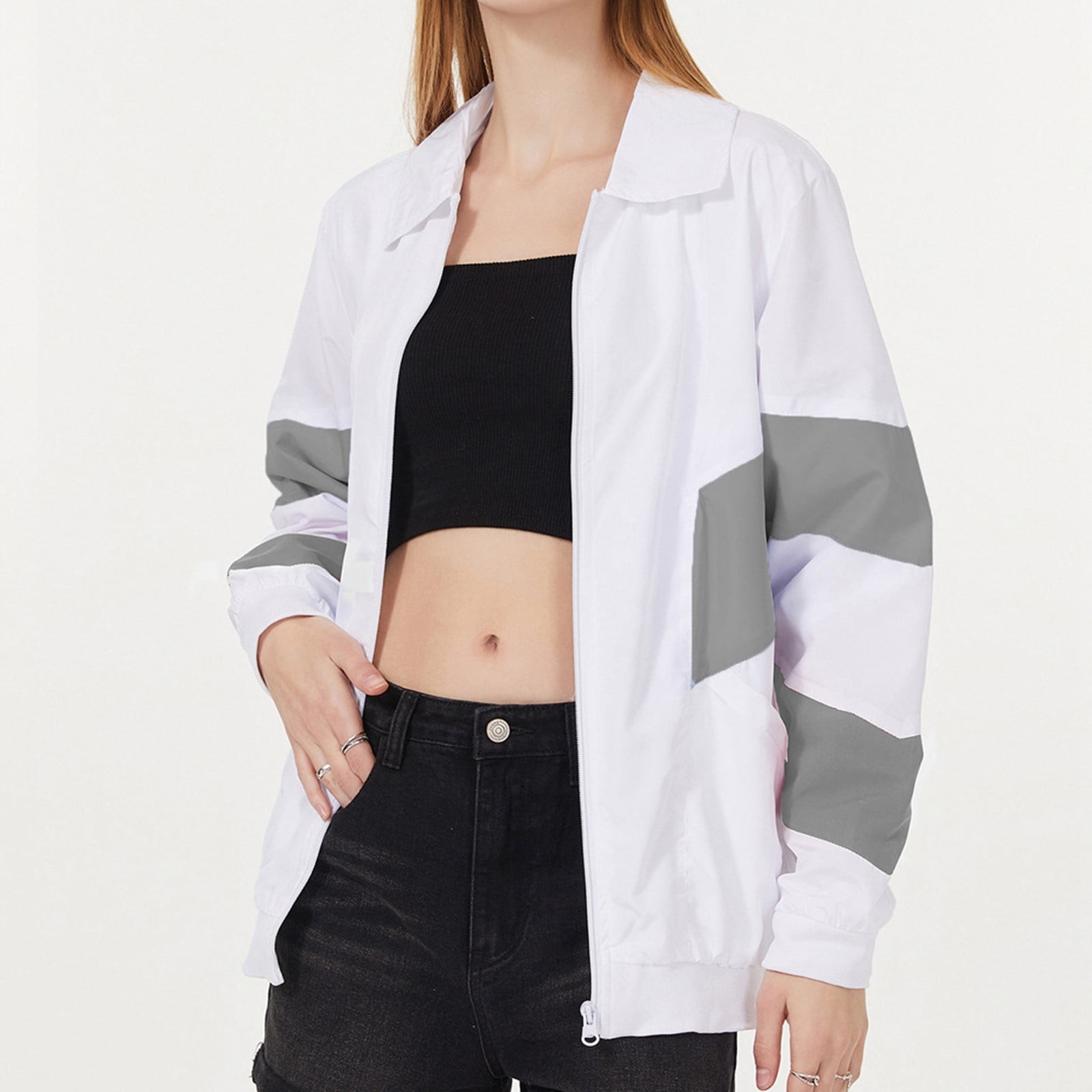 Jerseys Y2K Woman Jackets Varsity Jacket Jacket Women Bomber Thin, Short Lightweight Grey Jacket ...