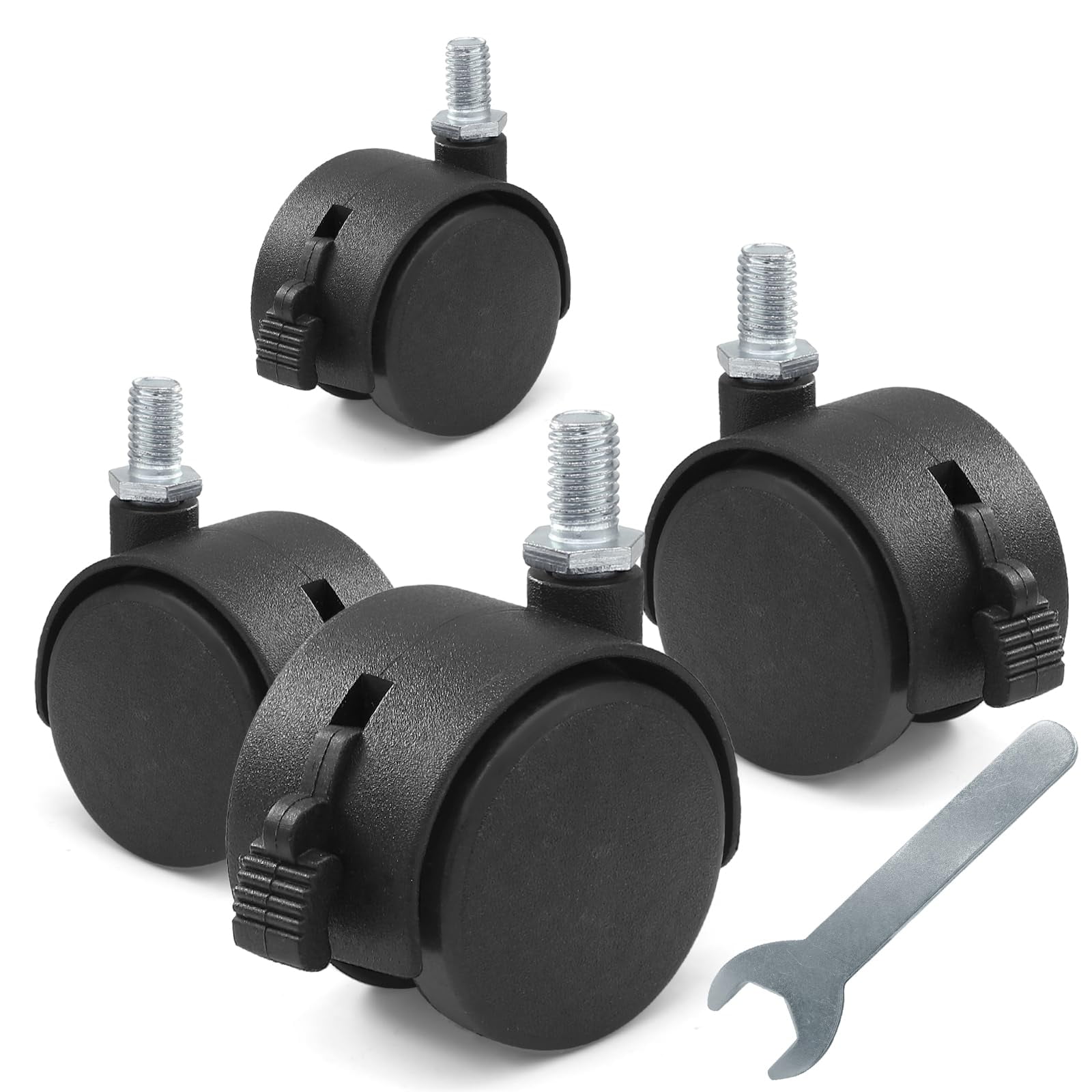 Jersvimc 4Pcs 1.5 Inch Nylon Caster Wheels M8 Threaded Swivel Stem ...