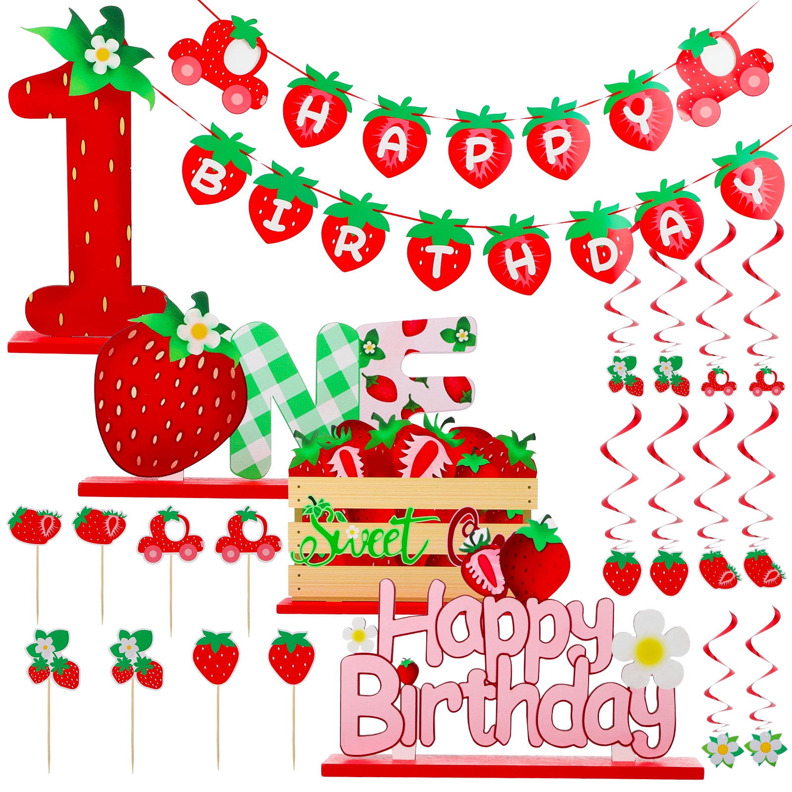 Jert Paper/Wood Strawberry Party Decoration Kit - Walmart.com