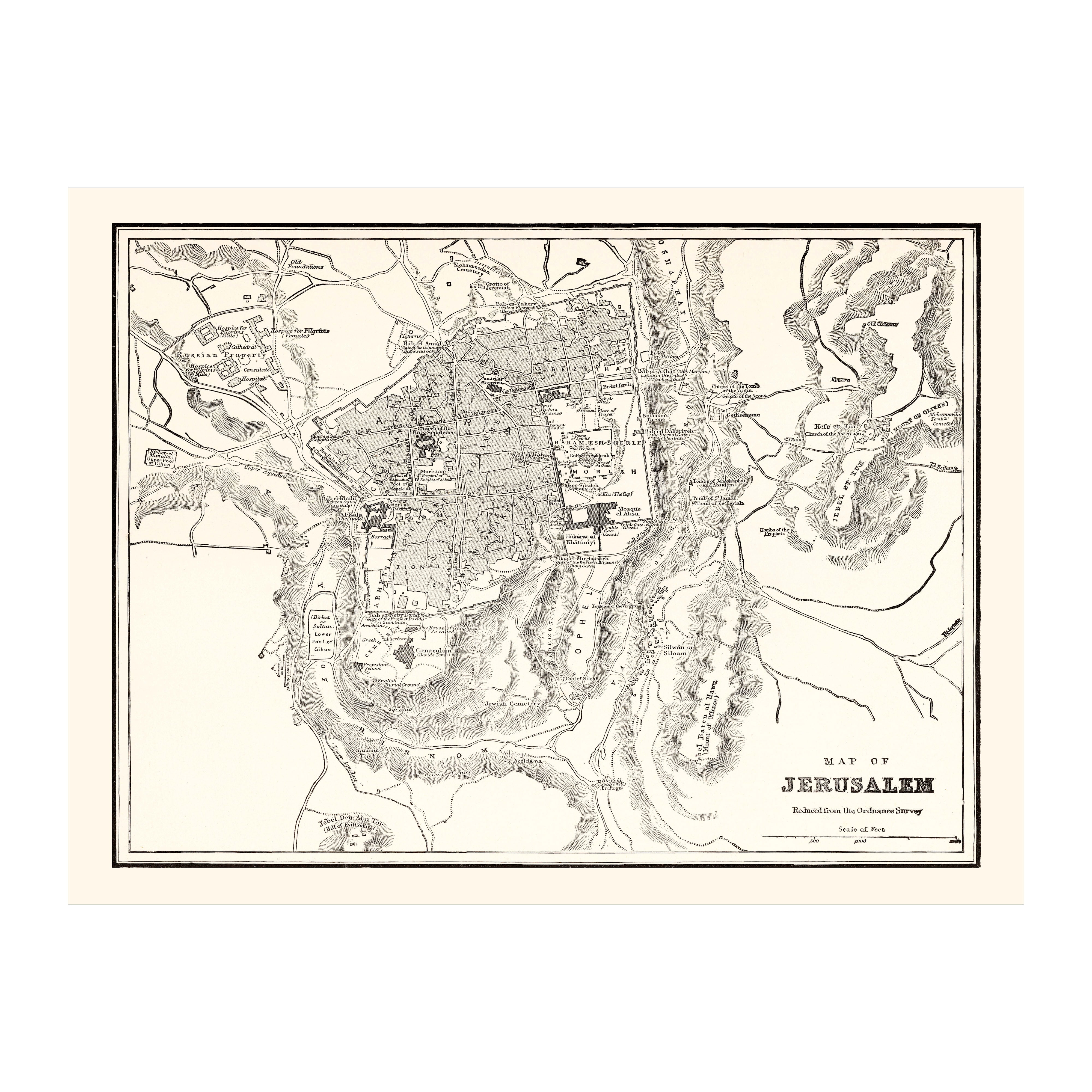Jerusalem Art, 1893 Vintage Map of Jerusalem Israel History Wall Decor ...