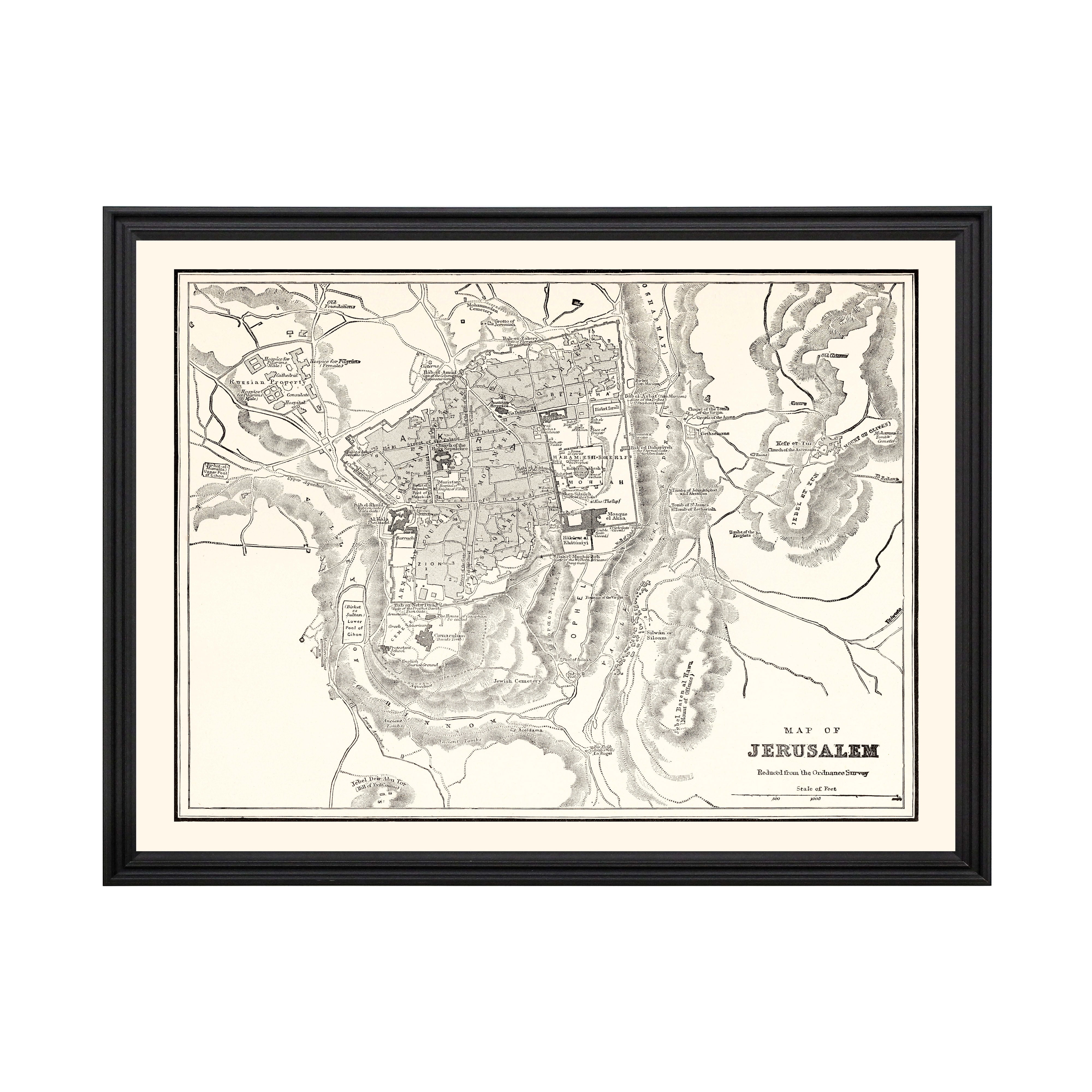 Jerusalem Art, 1893 Vintage Map of Jerusalem Israel History Wall Decor ...