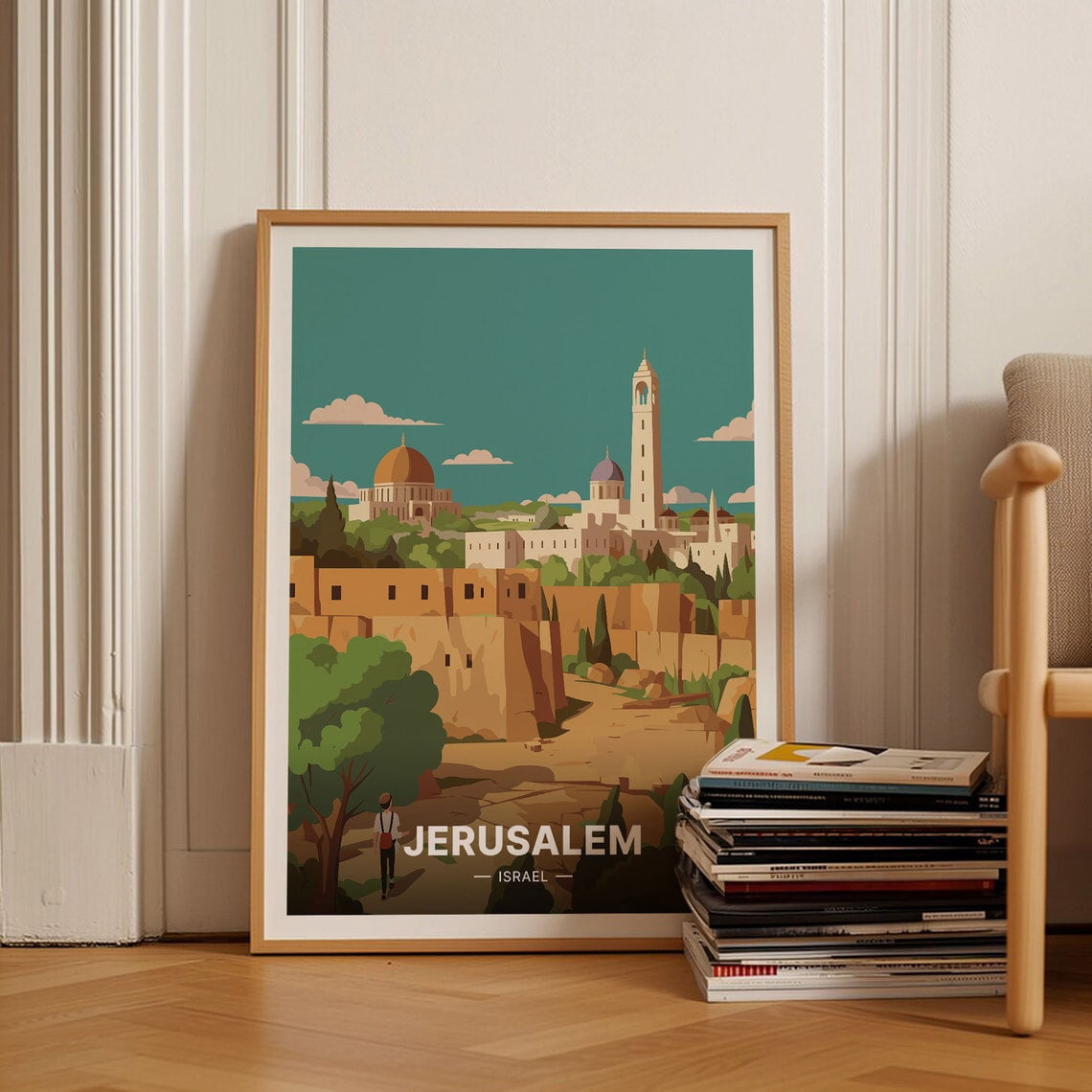 Jerusalem Cityscape Travel Poster, Israel Landmarks Wall Decor, Home ...