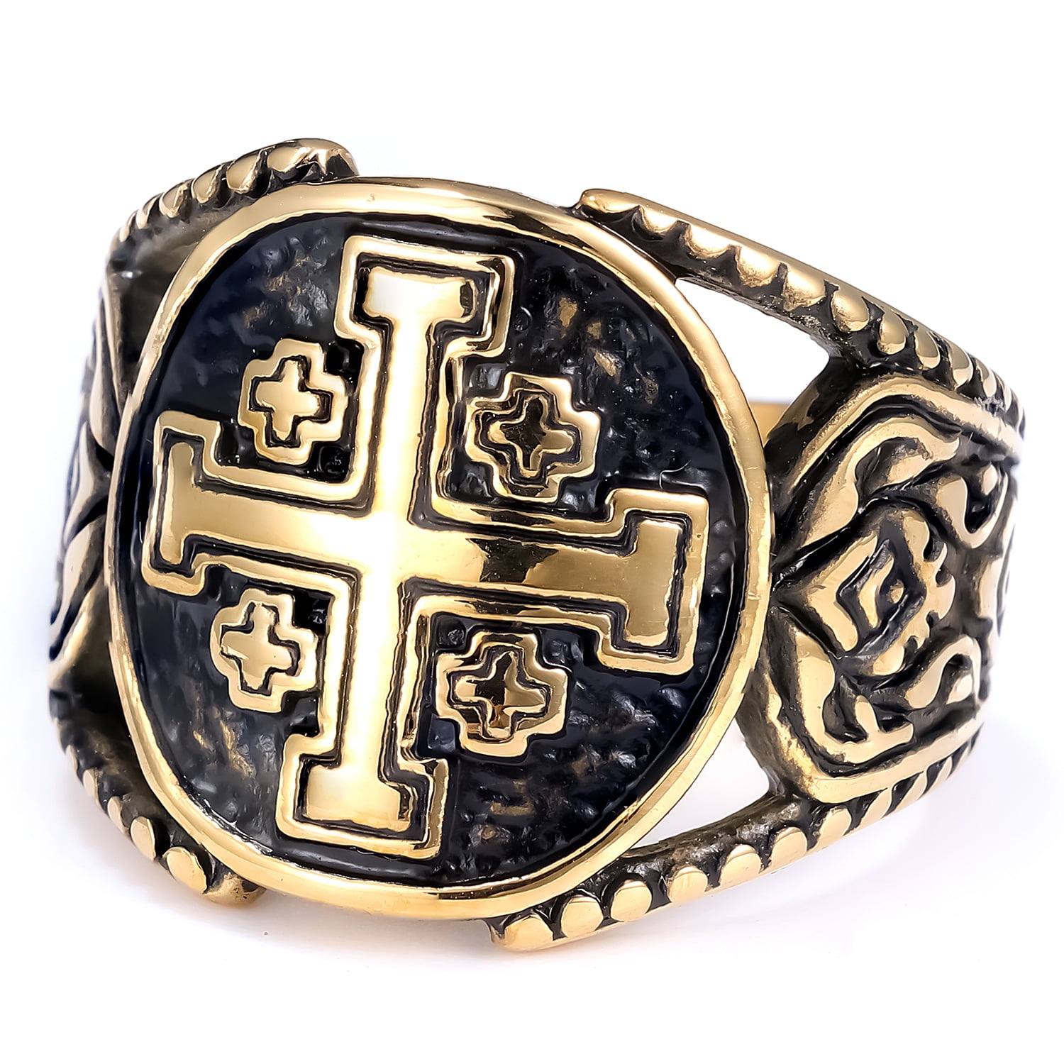 Jerusalem Crusader Cross Men Rings 14K Yellow Gold Punk Rock Cool Stuff ...