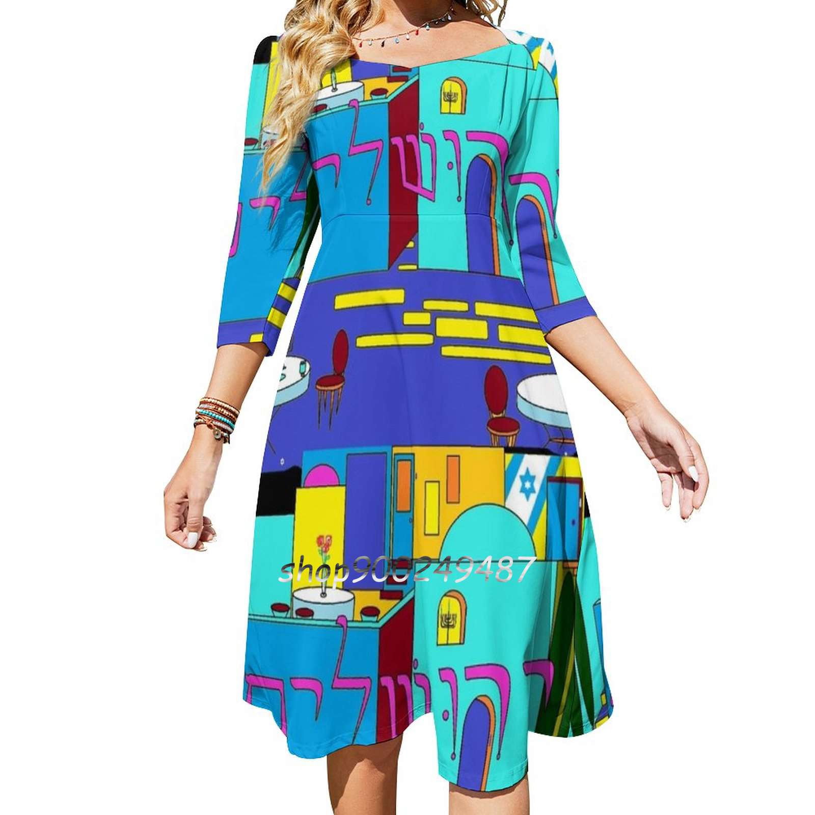 Jerusalem Of Gold Israel Square Neck Dress Sweet Summer Dress Women ...