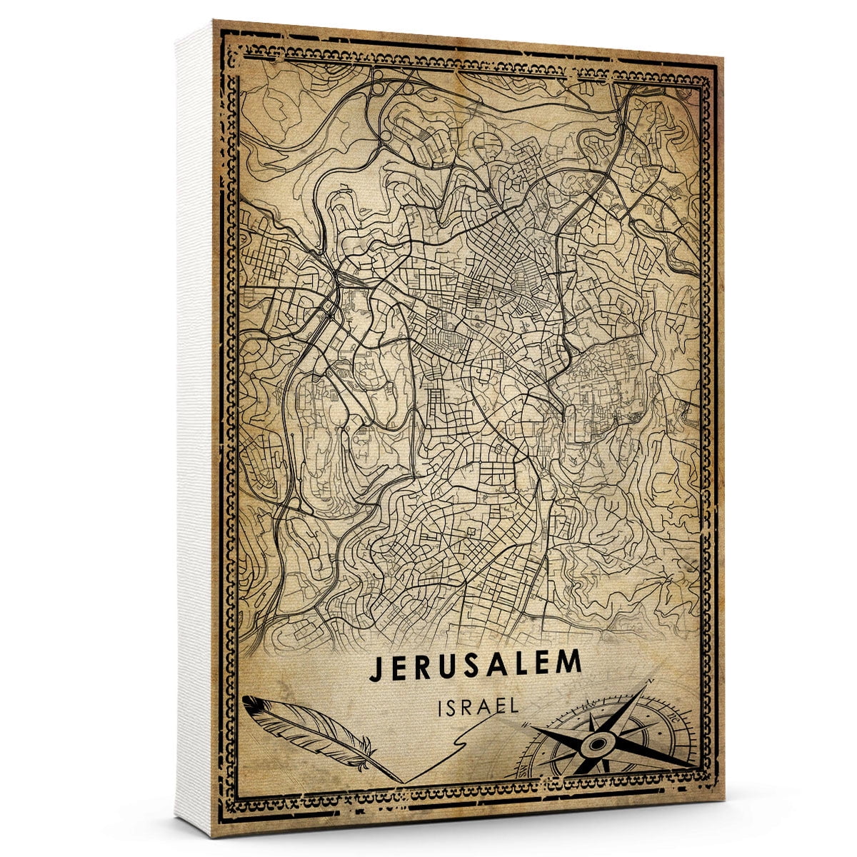 Jerusalem Vintage Map Prints Canvas, Israel Map Art Canvas, Canvas ...