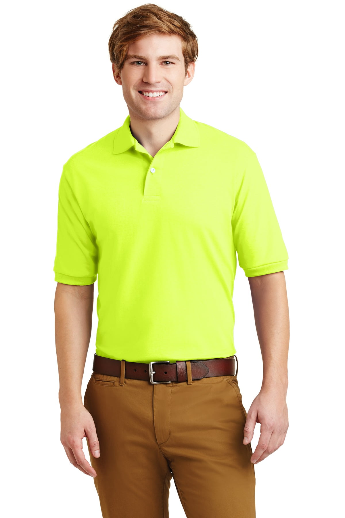 Jerzees 5.6 oz. 50/50 Jersey Polo with SpotShield (437) Safety Green, S ...