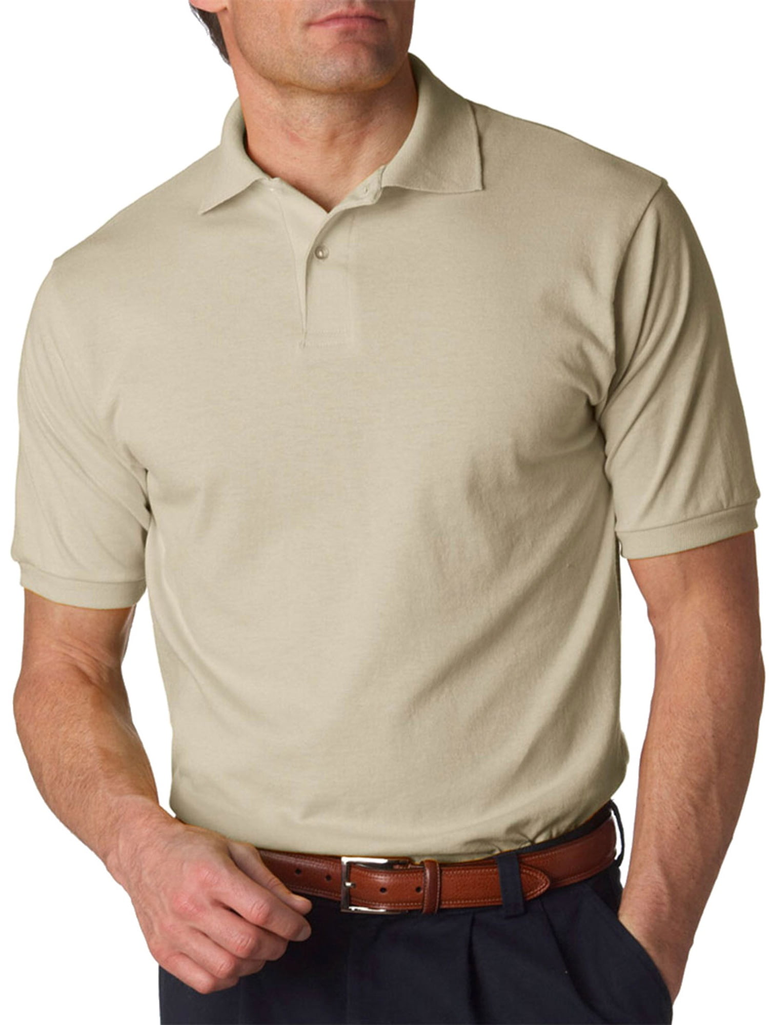 Jerzees Mens Spotshield 2 Button Rib Knit Polo Shirt, Sandstone, 3X ...