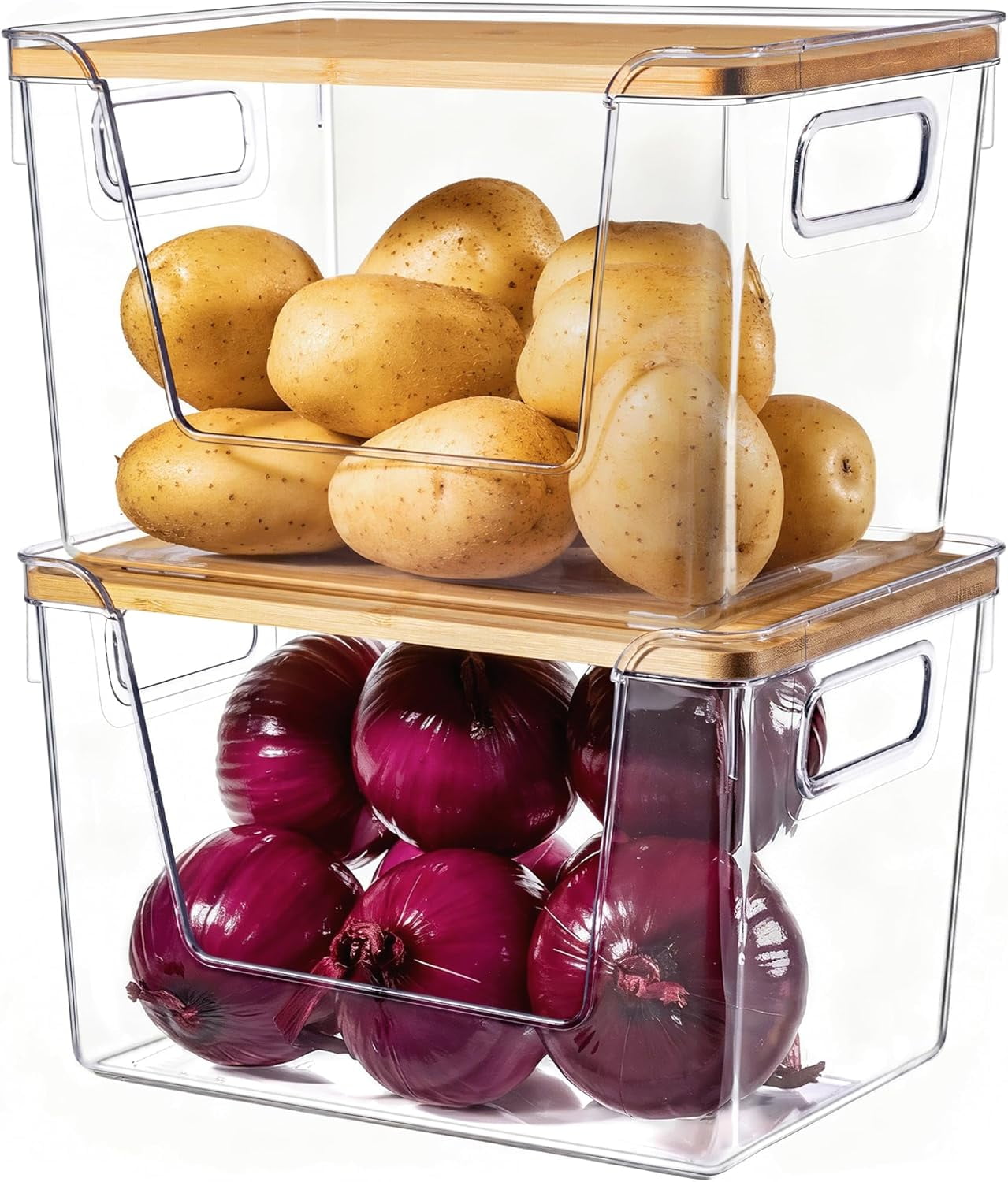 Jeskie 2 Set Pantry Organizers and Storage with Bamboo Lids, Stackable ...