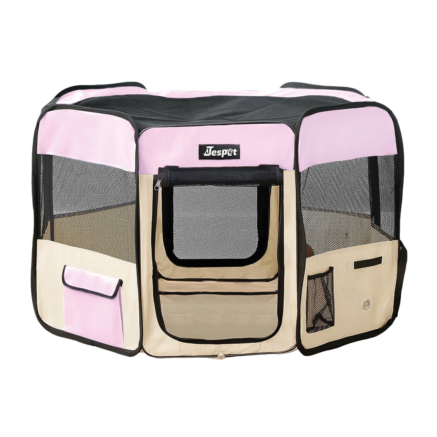 Jespet Portable Dog Exercise Pet Soft-Side Playpen (Large; Pink and ...