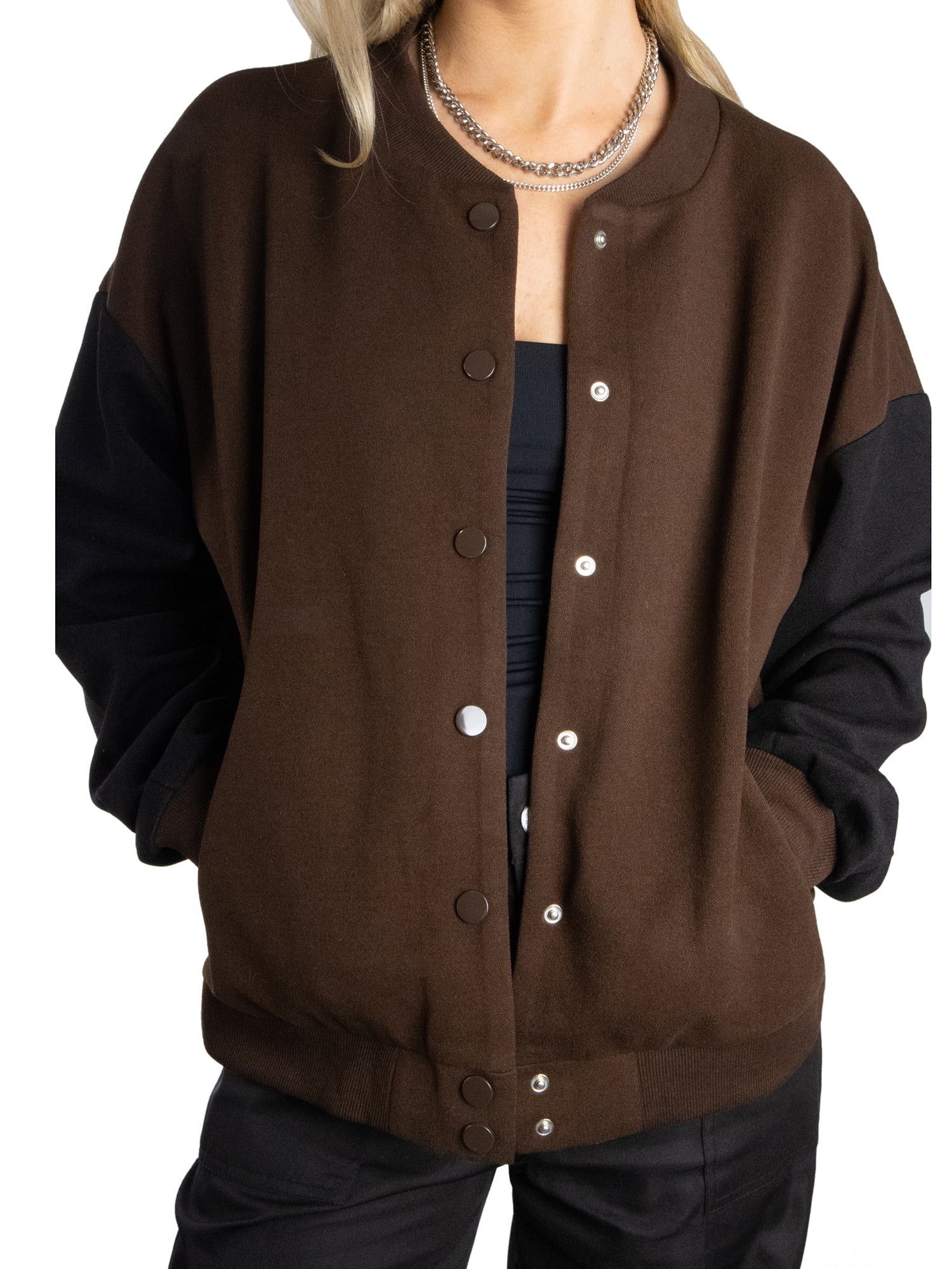 Jess By Meiko Women's Classic Color Blocked Snap Button Crew Neck Long ...