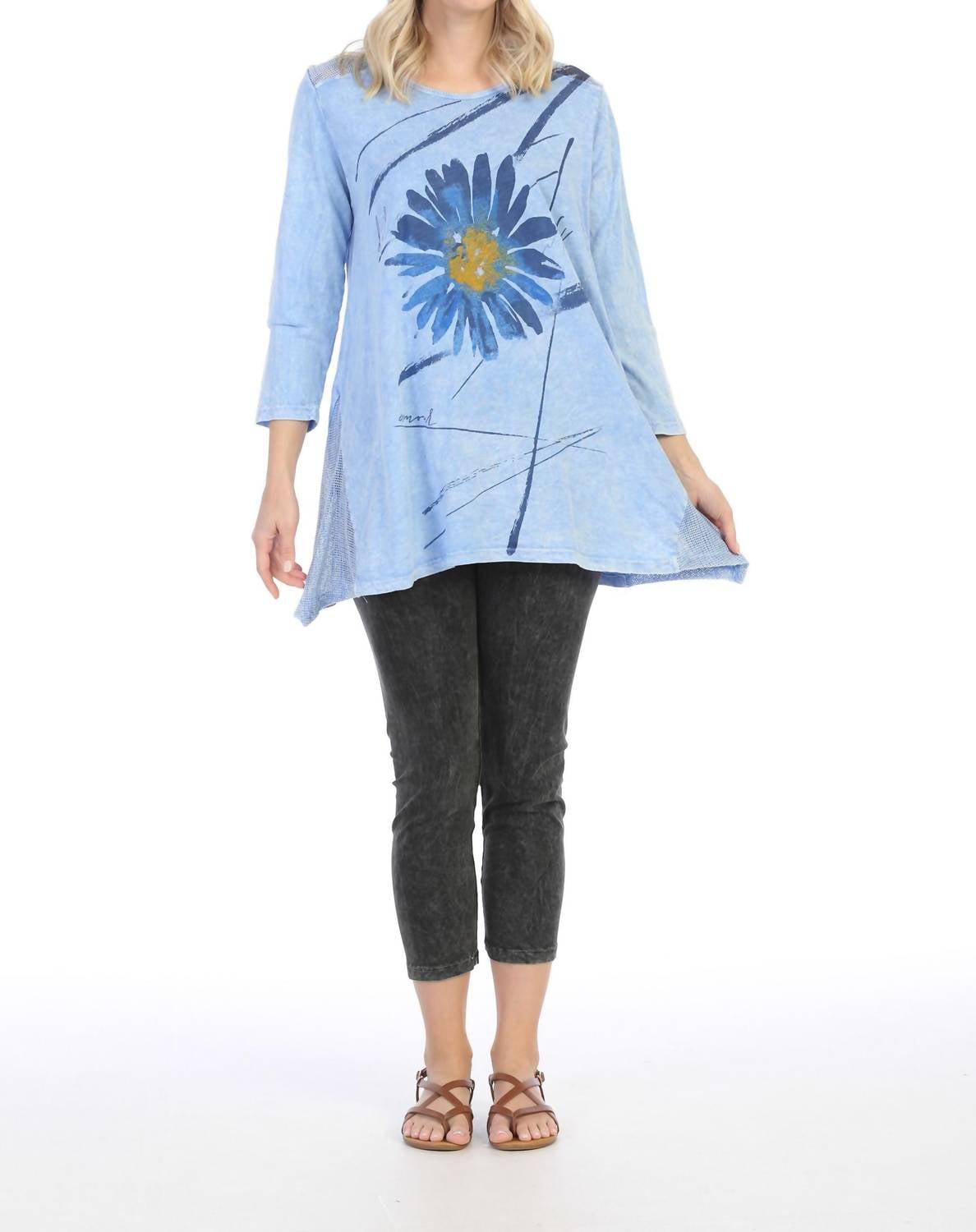 Jess & Jane Chit Chat Mineral Washed Mesh Contrast Cotton Top - Walmart.com