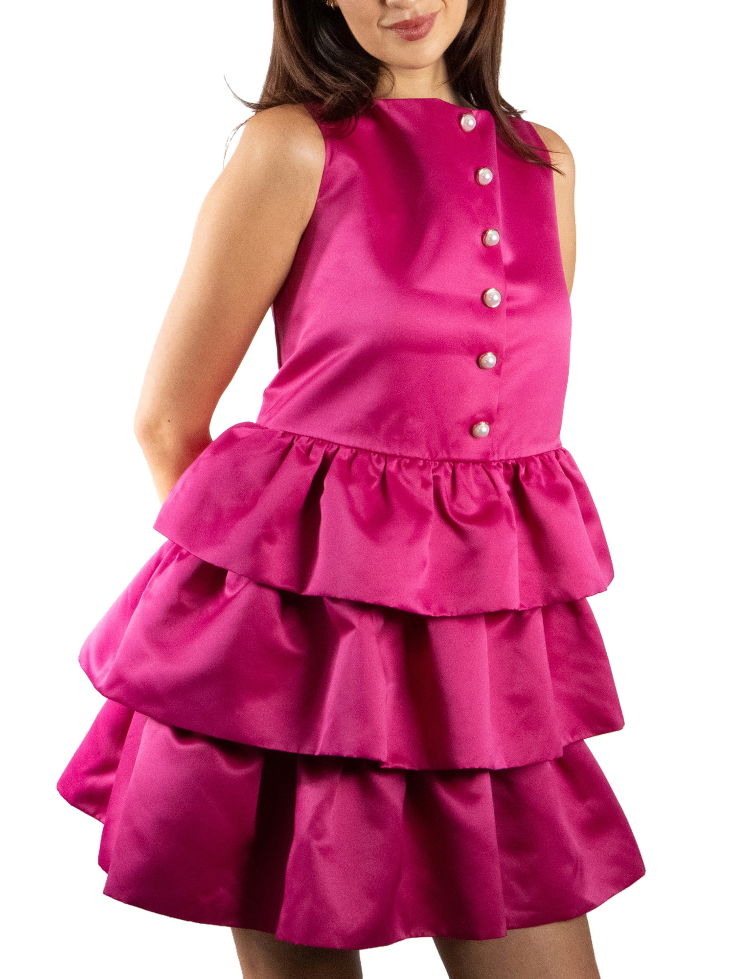Jess by Meiko Women's Dress Sleeveless Fit and Flare Tiered Button ...