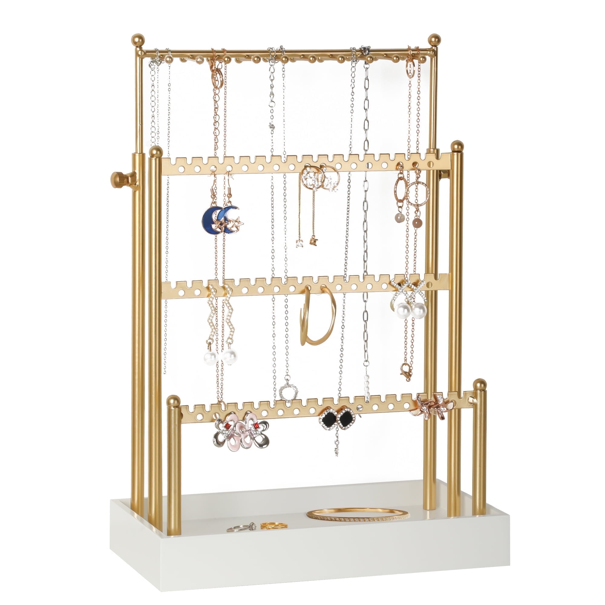 Jessac 3-Tier Adjustable Earring Necklace Holder Organizer Stand, Gold ...