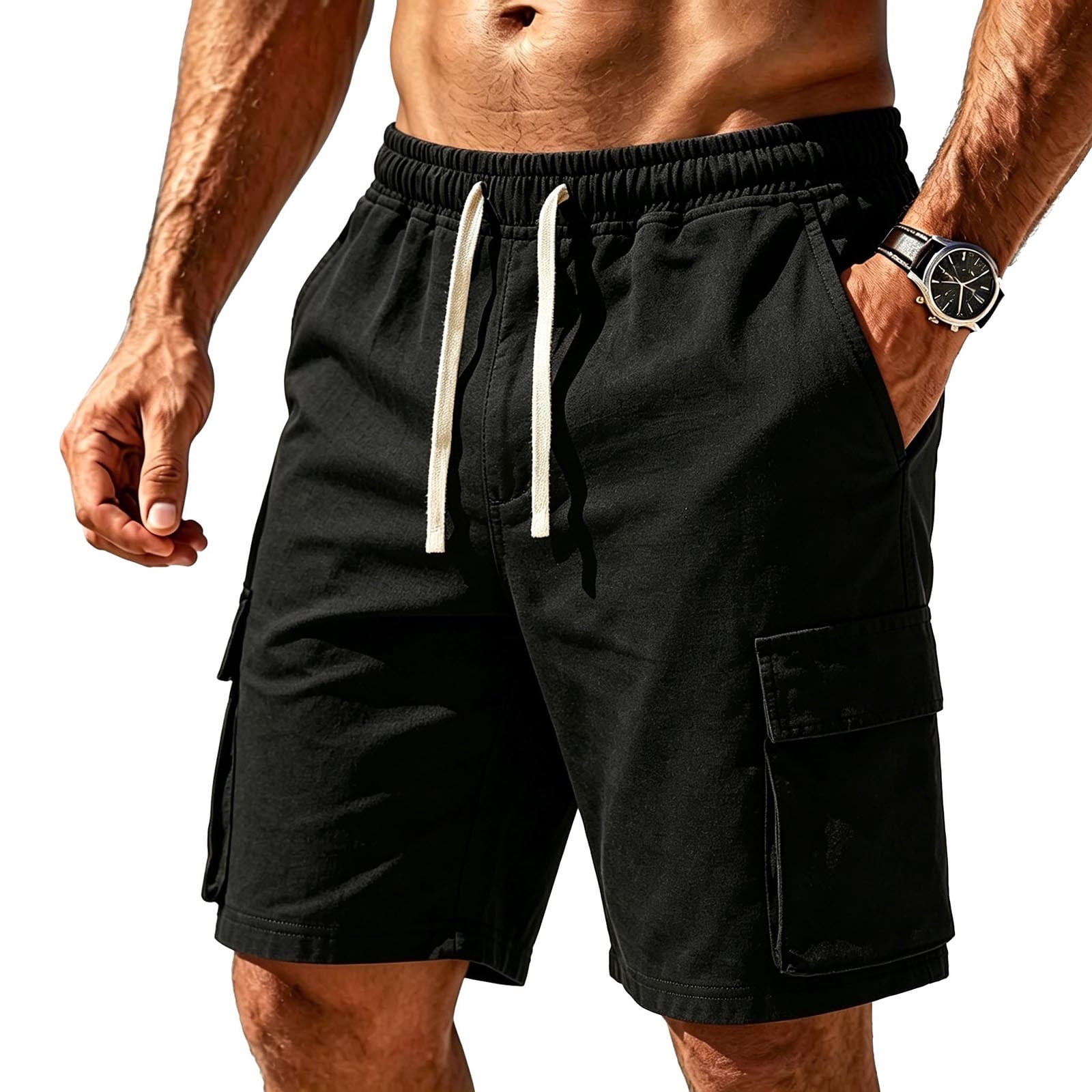 Jessboyy Jean Shorts Men Drawstring Elastic Waist Cargo Denim Shorts ...