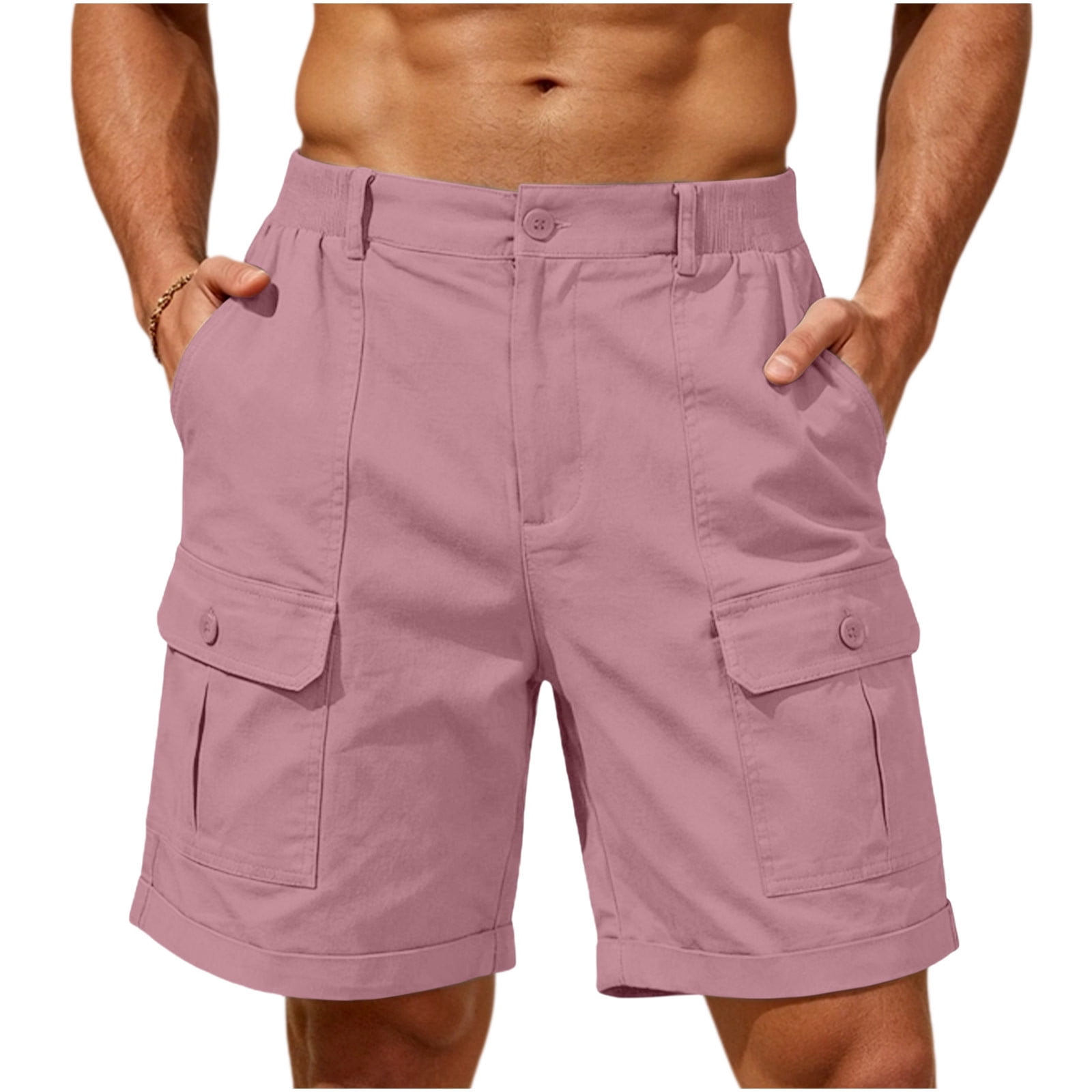 Jessboyy Men Cargo Shorts with Pockets Expandable Waist Knee Length ...