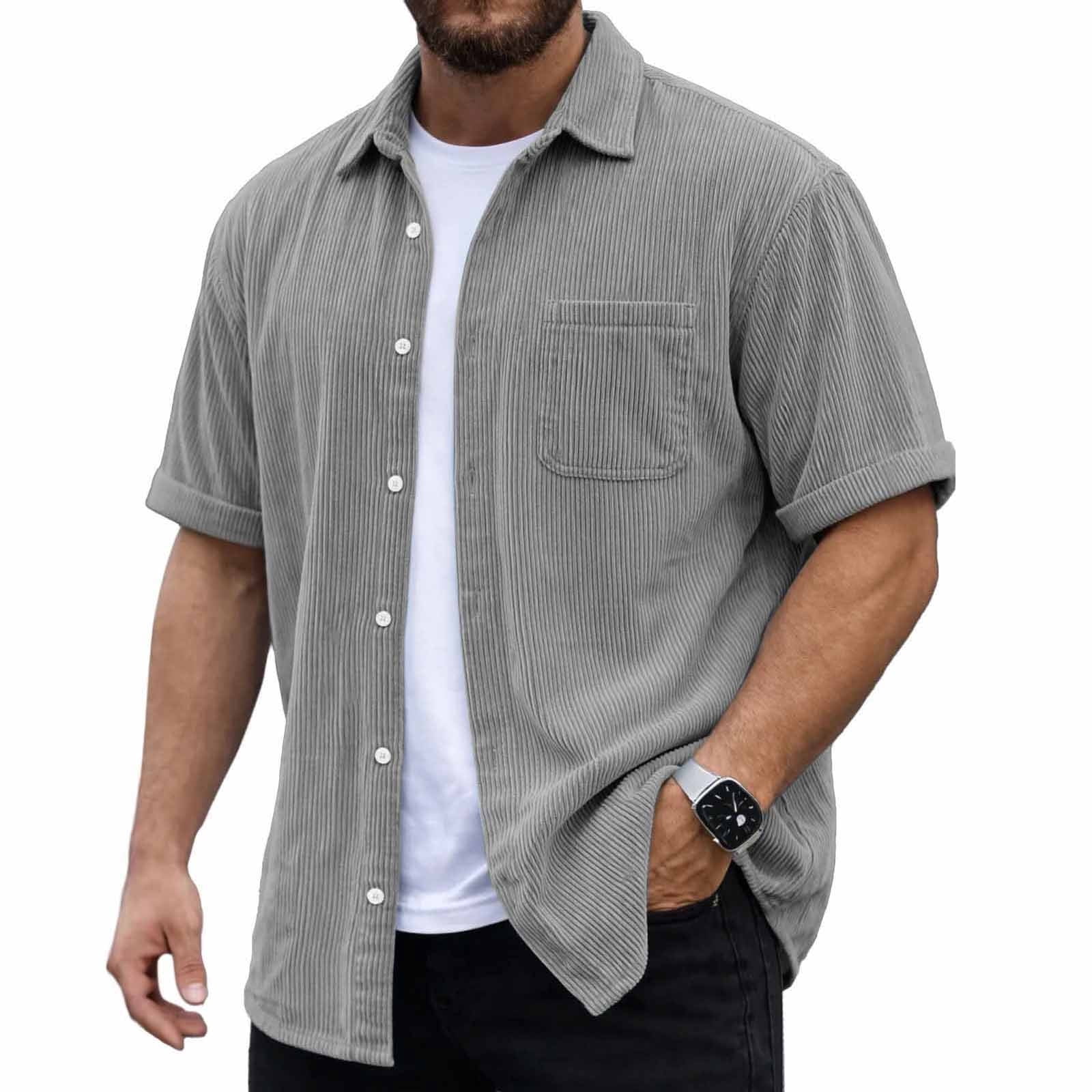 Jessboyy Mens Corduroy Button Down Shirts Heavyweight Short Sleeve ...