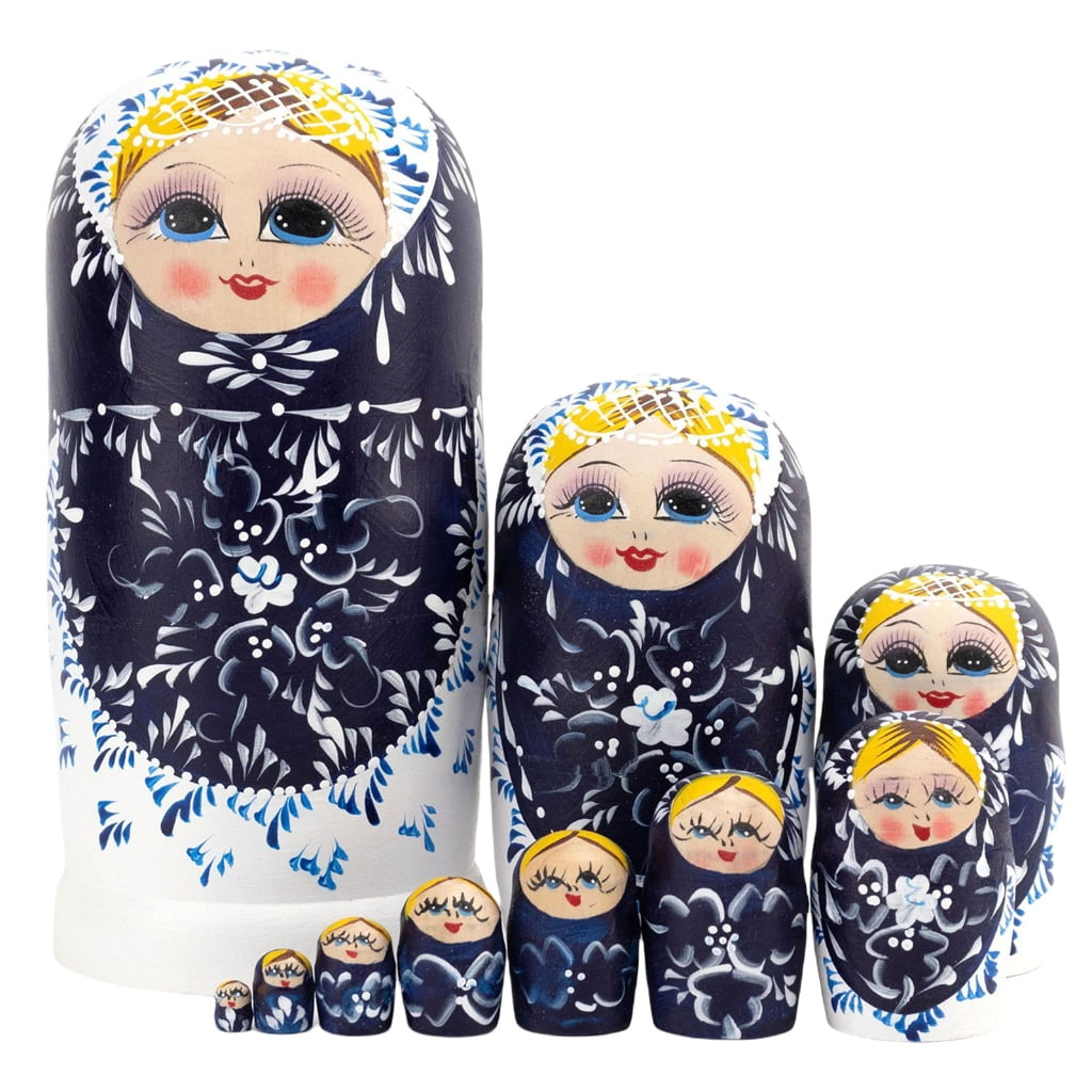 Jesscasday 10Pieces Handmade Russian Nesting Dolls Wood Matryoshka Set Folk Art Craft Babushka ...