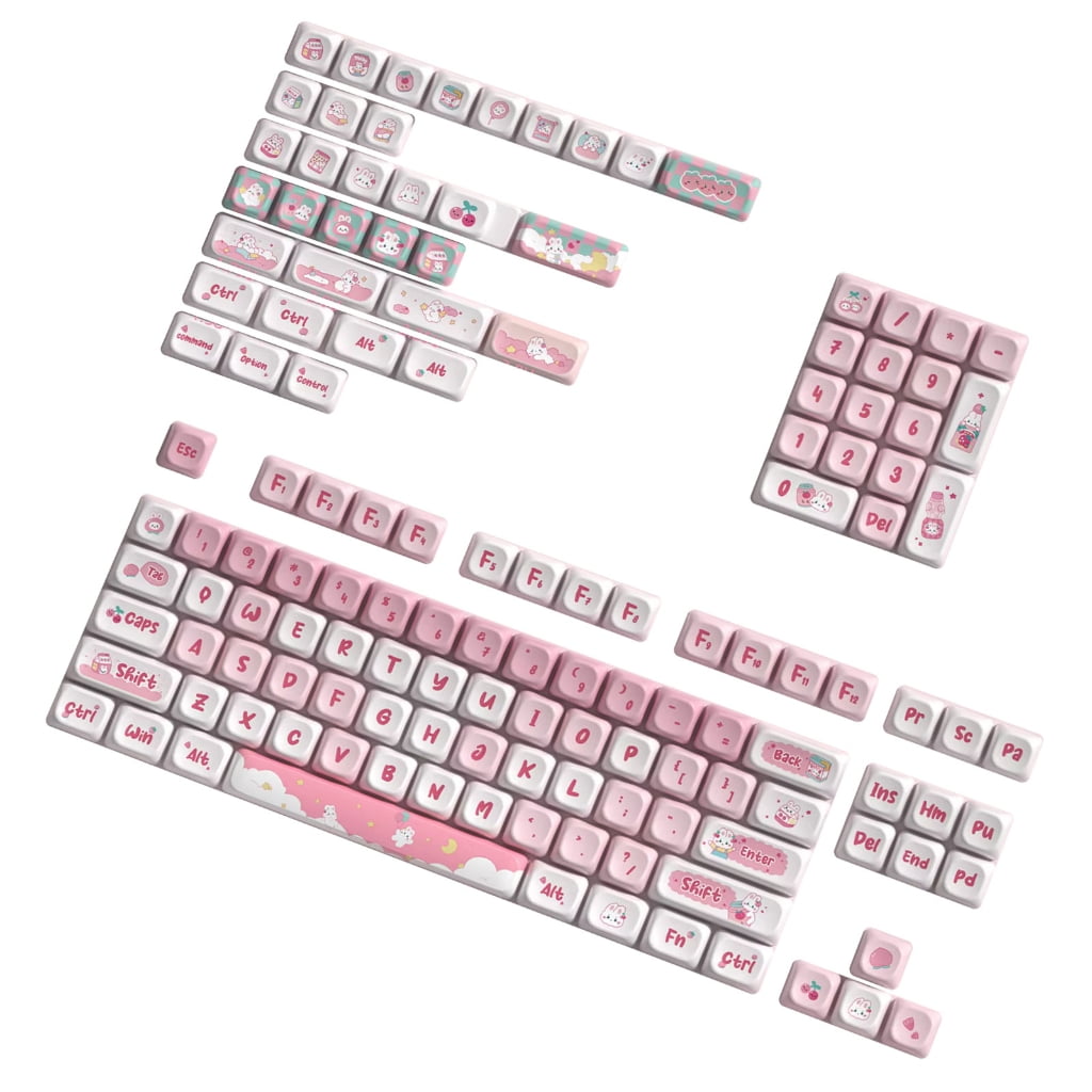 Jesscasday 138Keys Cartoon Rabbit PBT Keycaps Heat Sublimated for 61/84 ...