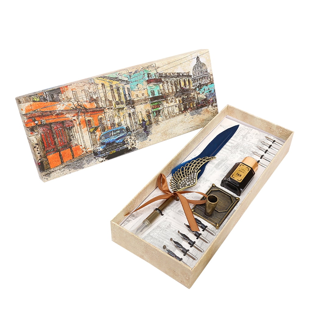 Jesscasday Antique Feather Pen Set Retro Writing Quill Pen Exquisite ...