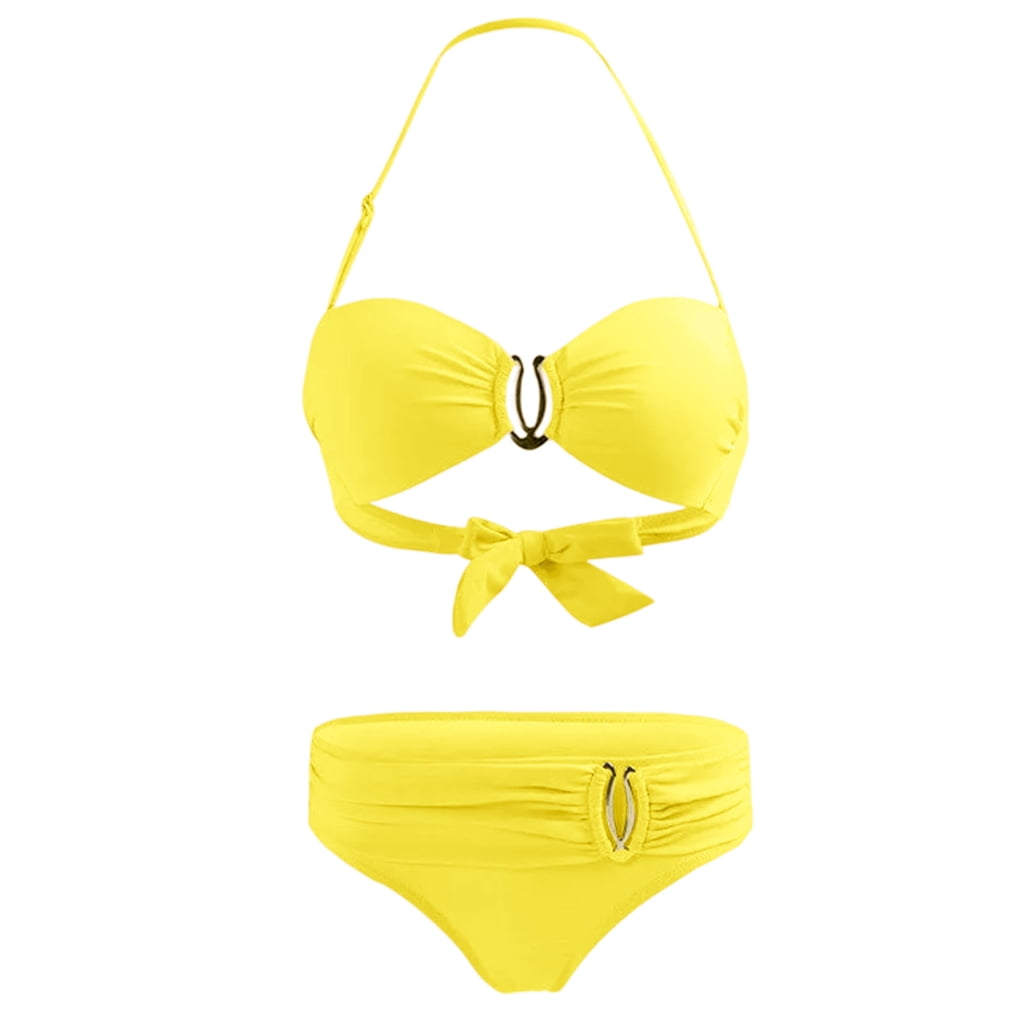 Jesscasday Bandeau Bathing Suit Set for Women Halterneck Thong Swimsuit ...