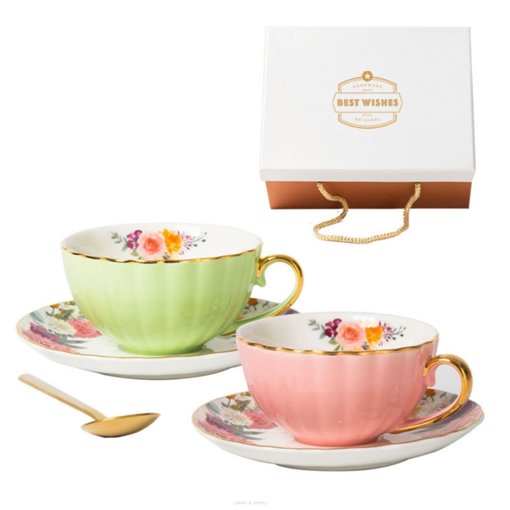 Jesscasday Ceramic Teas Cup and Saucer Set with Flower Pattern for ...