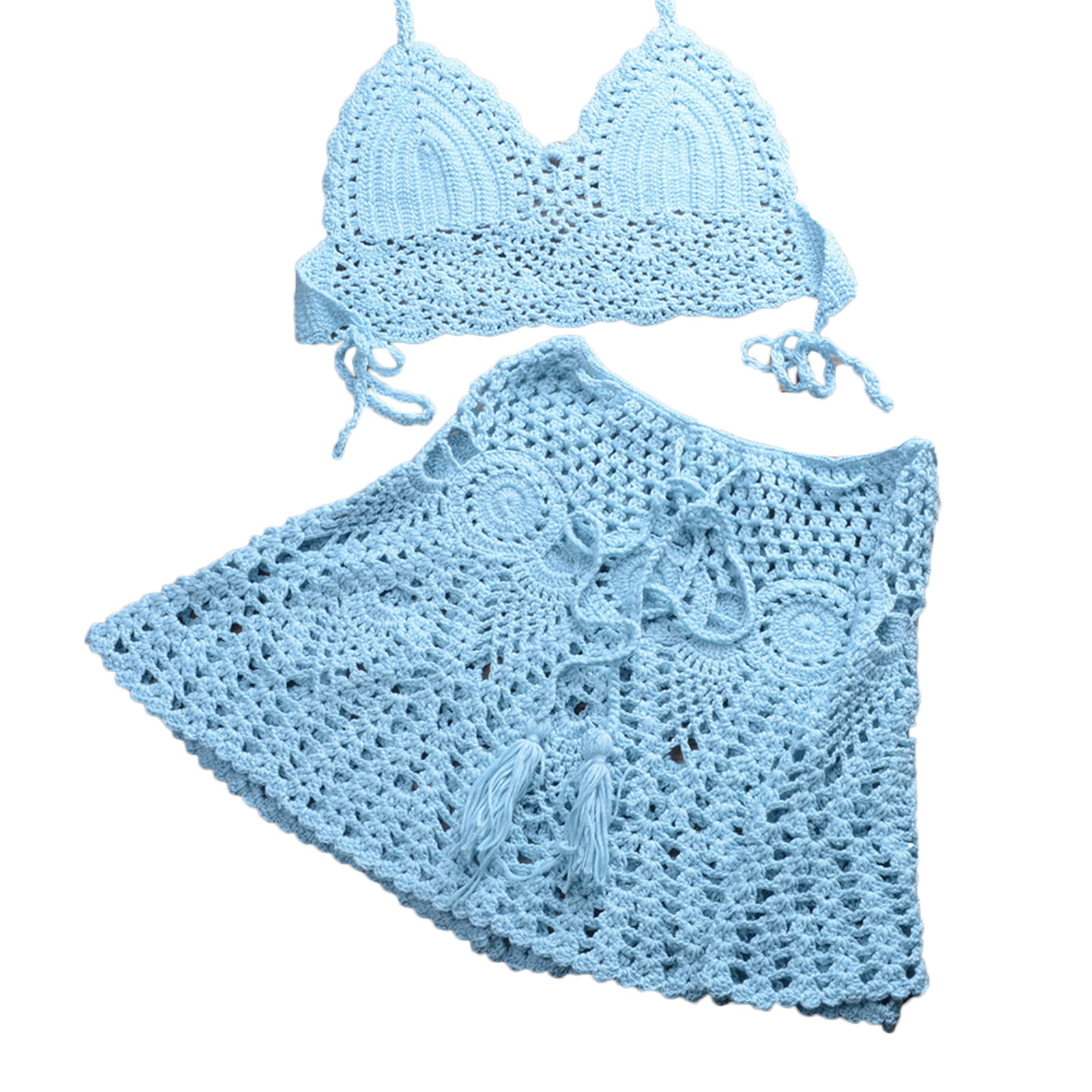 Jesscasday Crochet Bikini Sets Solid Color Knitted Off Shoulder Top ...