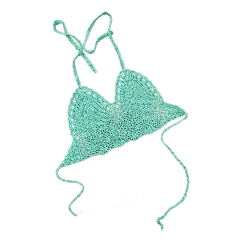 Jesscasday Crochet Halterneck Swimsuit Top for Women, Crochet Crop Top ...