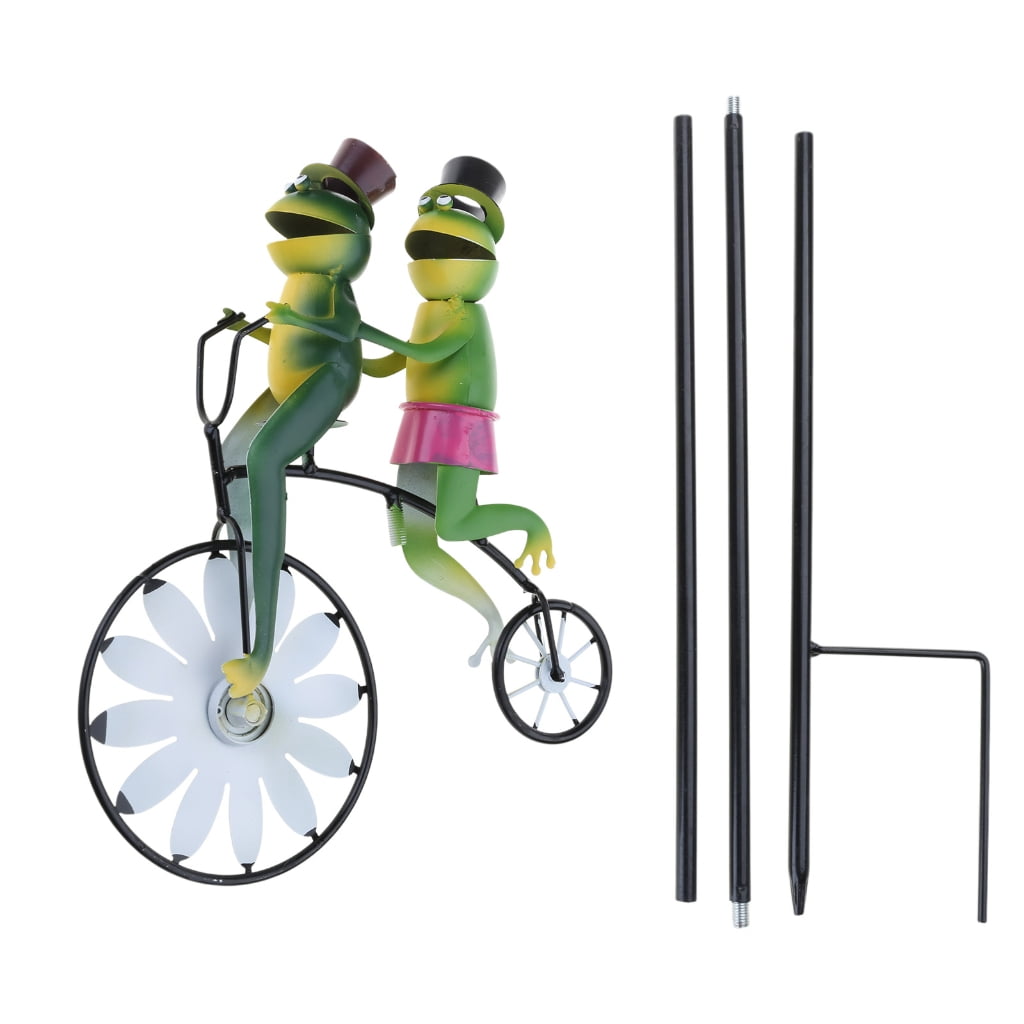 Jesscasday Vintage Wrought Iron for Frog Riding Bicycle Wind Spinner ...