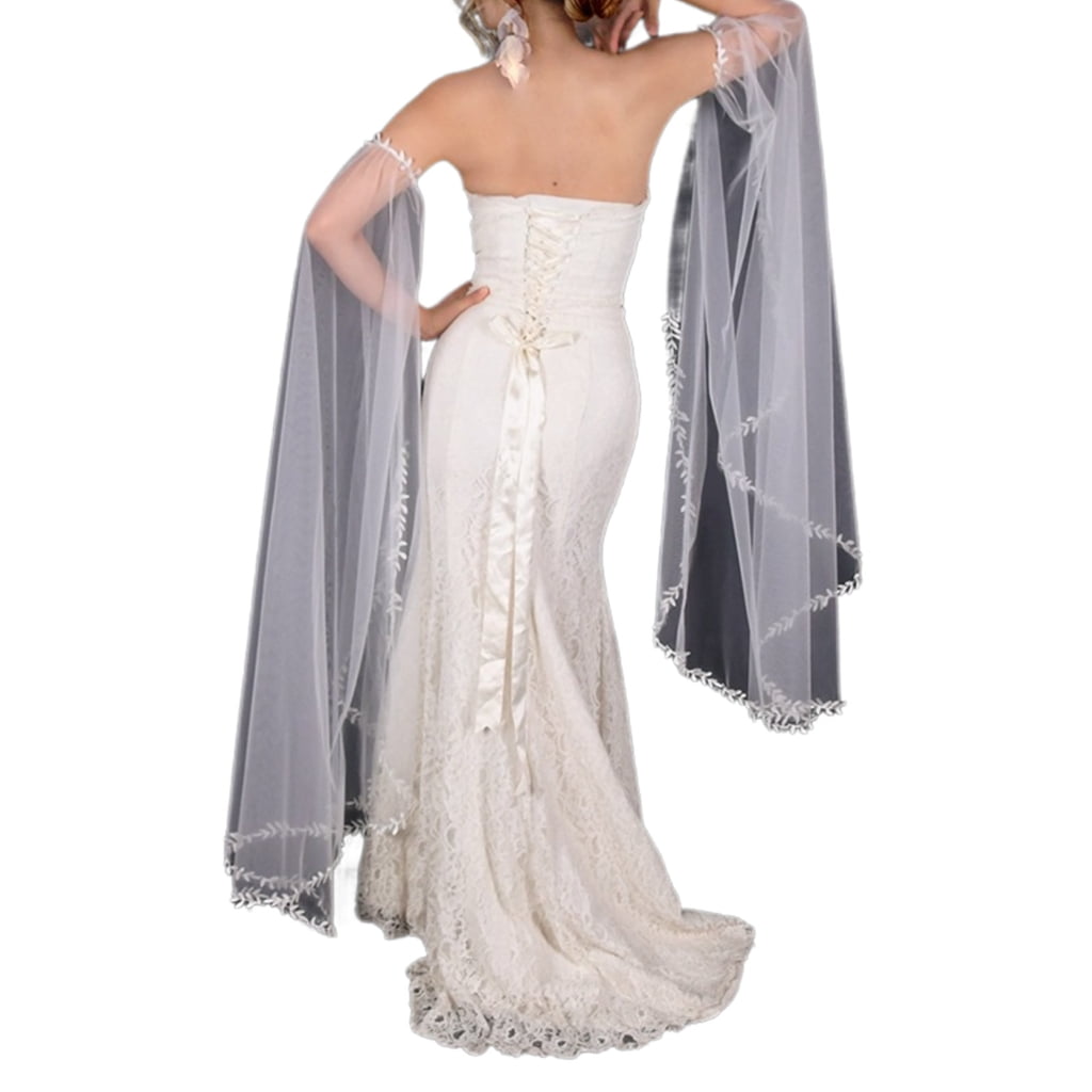 Jesscasday Wedding Dress Long Arm Sleeves with Flower Edge Mesh ...