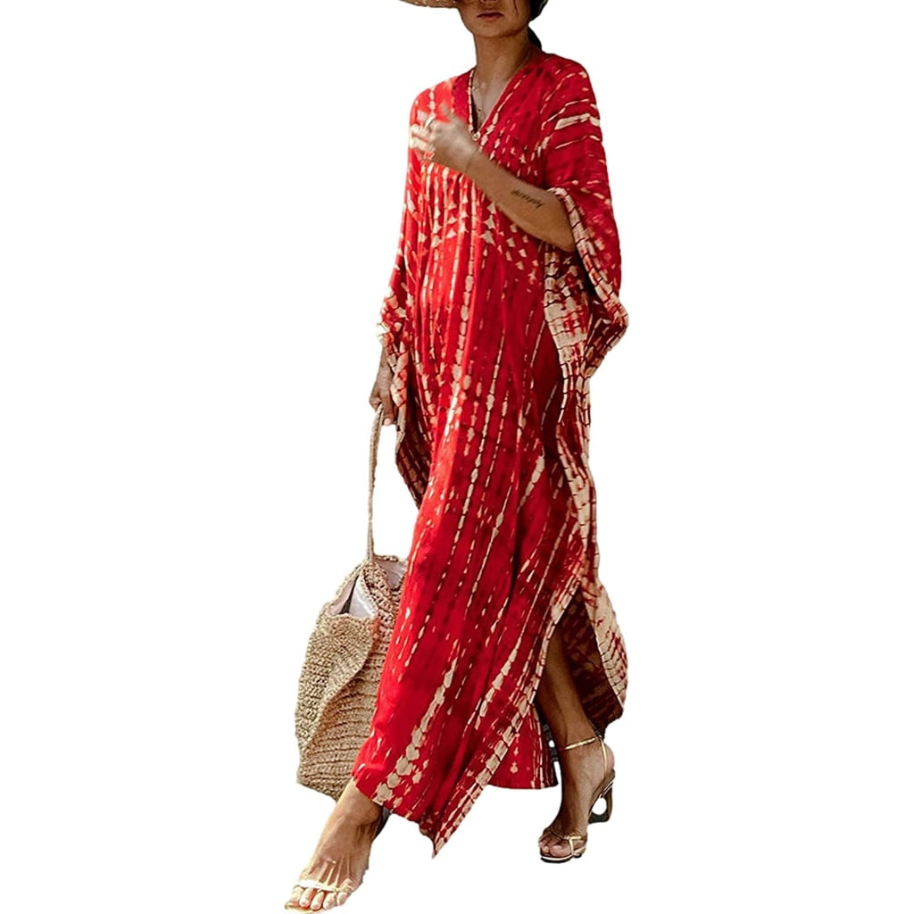 Jesscasday Womens Swimsuit Printed Cover Ups with Sleeve Long Gown ...