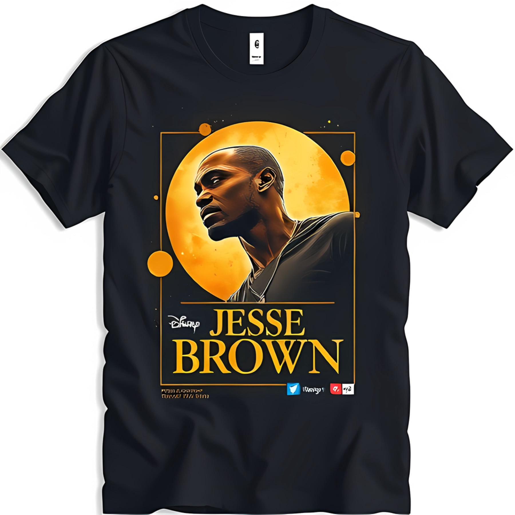 Jesse Brown Graphic Black T-Shirt Bold Portrait & Yellow Circle Design ...
