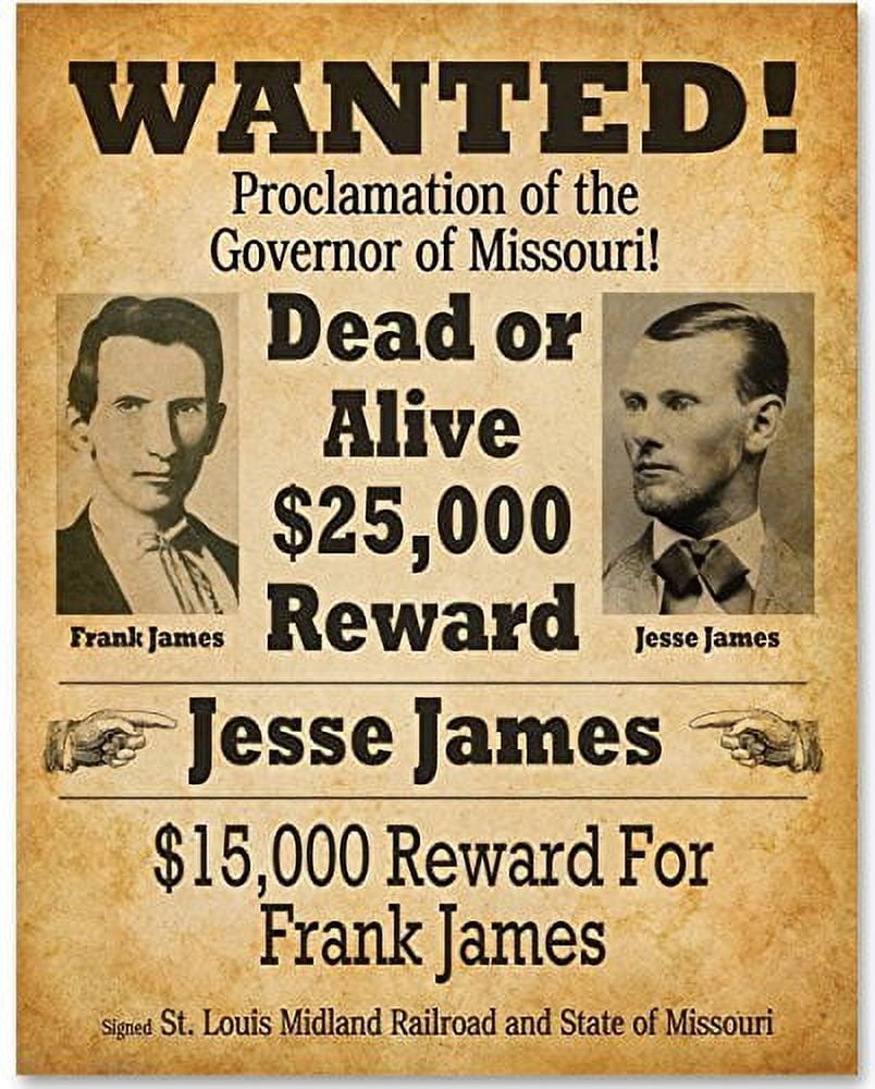 Jesse James Wanted Poster - 11x14 Unframed Print - Great Gift for ...