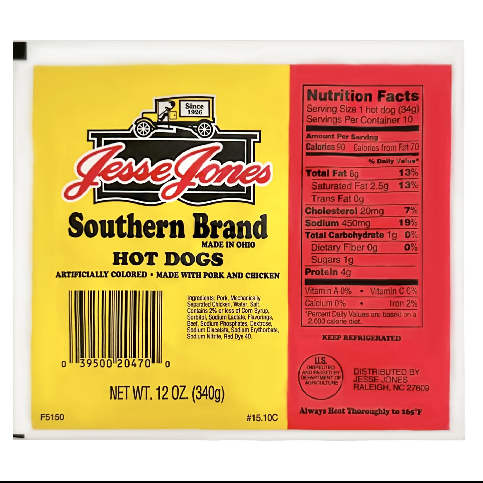 Jesse Jones Southern Style Hot Dogs, 12 oz Plastic Vacuum Pack ...