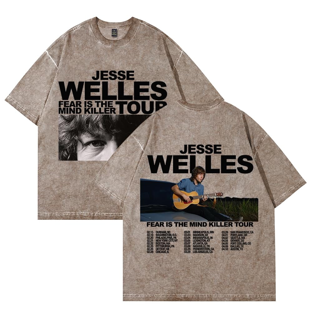 Jesse Welles Fear Is The Mind Killer Tour 2025 Washed T-Shirt Women Men Crewneck Short Sleeve ...