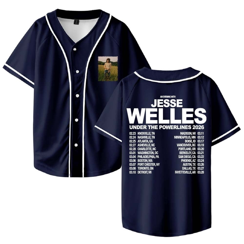 Jesse Welles Merch Under The Powerlines 2026 Tour Unisex V-neck Button ...