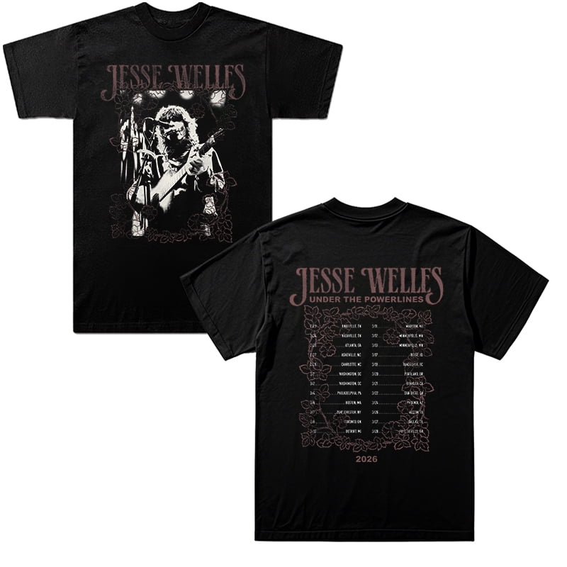 Jesse Welles Merch Under The Powerlines Flower 2026 Tour T-shirt Summer ...