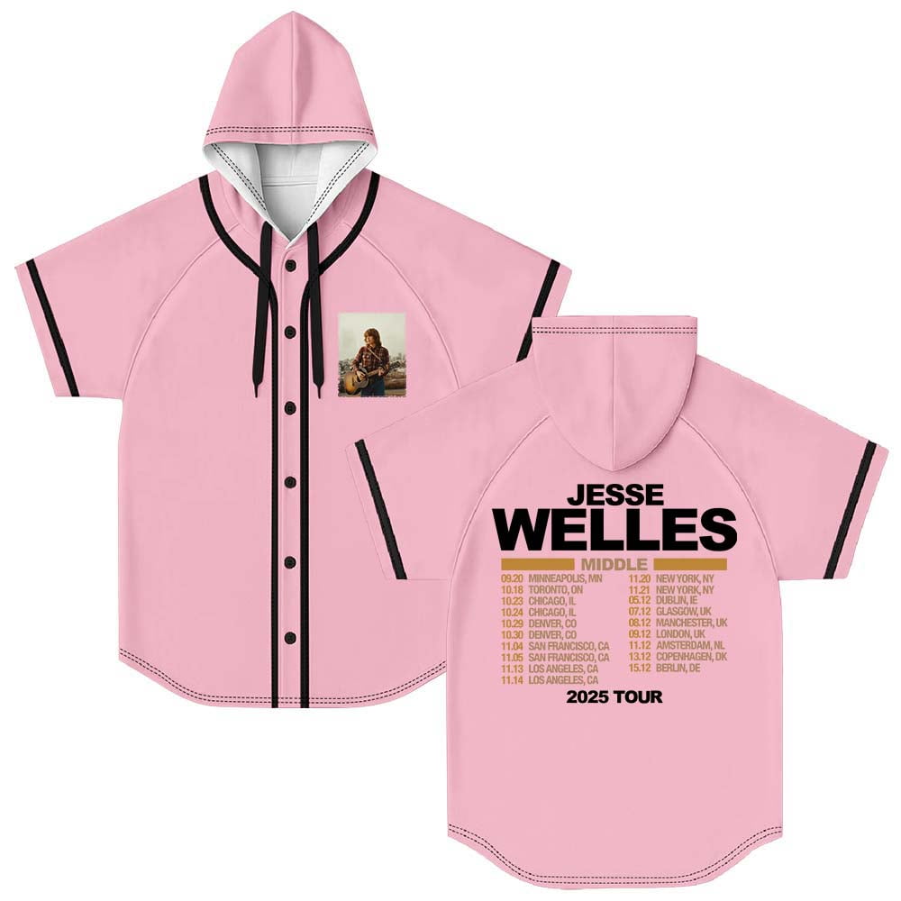Jesse Welles Middle Tour 2025 Merch Hooded Baseball Jersey Short Sleeve ...