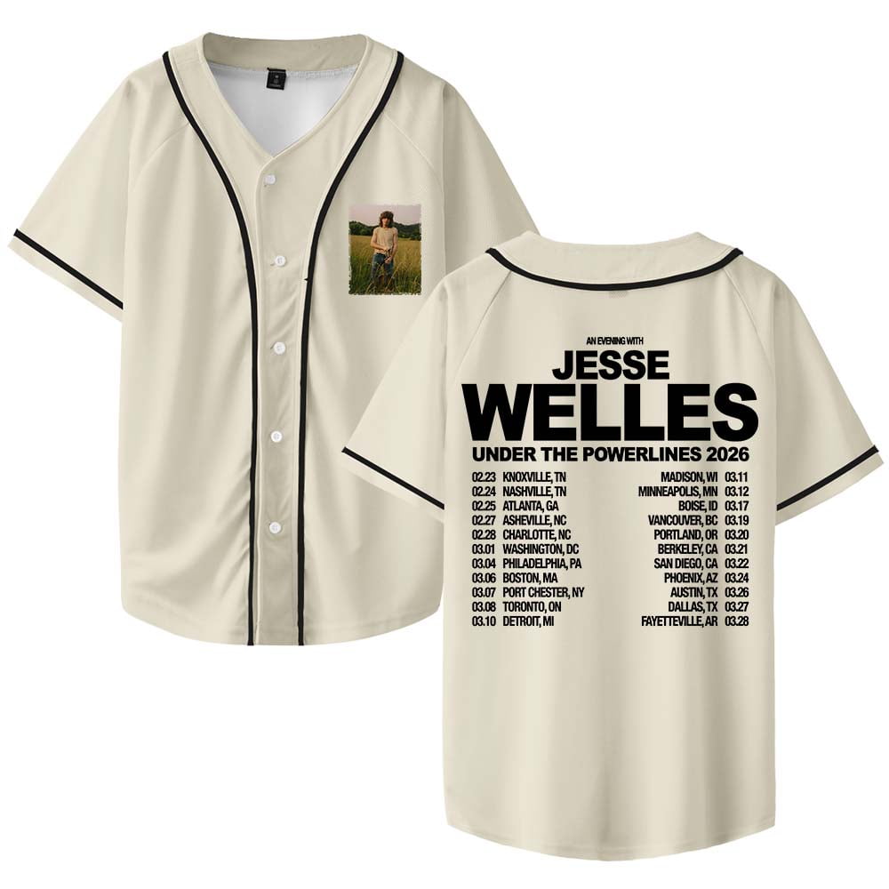 Jesse Welles Under The Powerlines Tour 2026 Baseball Jersey Shirt V ...