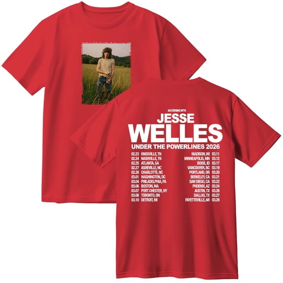 Jesse Welles Under The Powerlines Tour 2026 Cotton T-Shirt Women Men ...