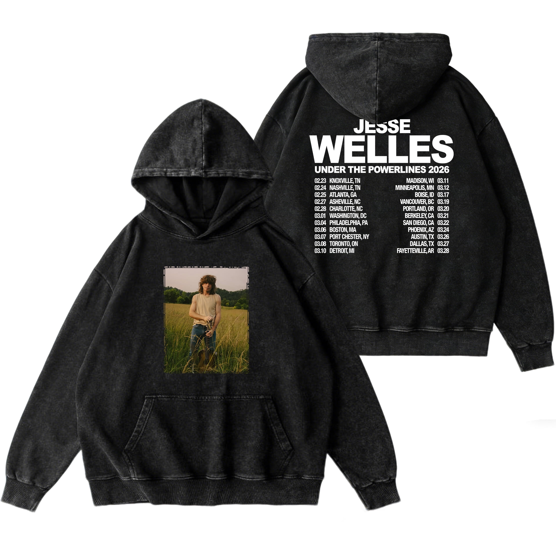 Jesse Welles Under The Powerlines Tour 2026 Cotton Wash Hoodies Women ...