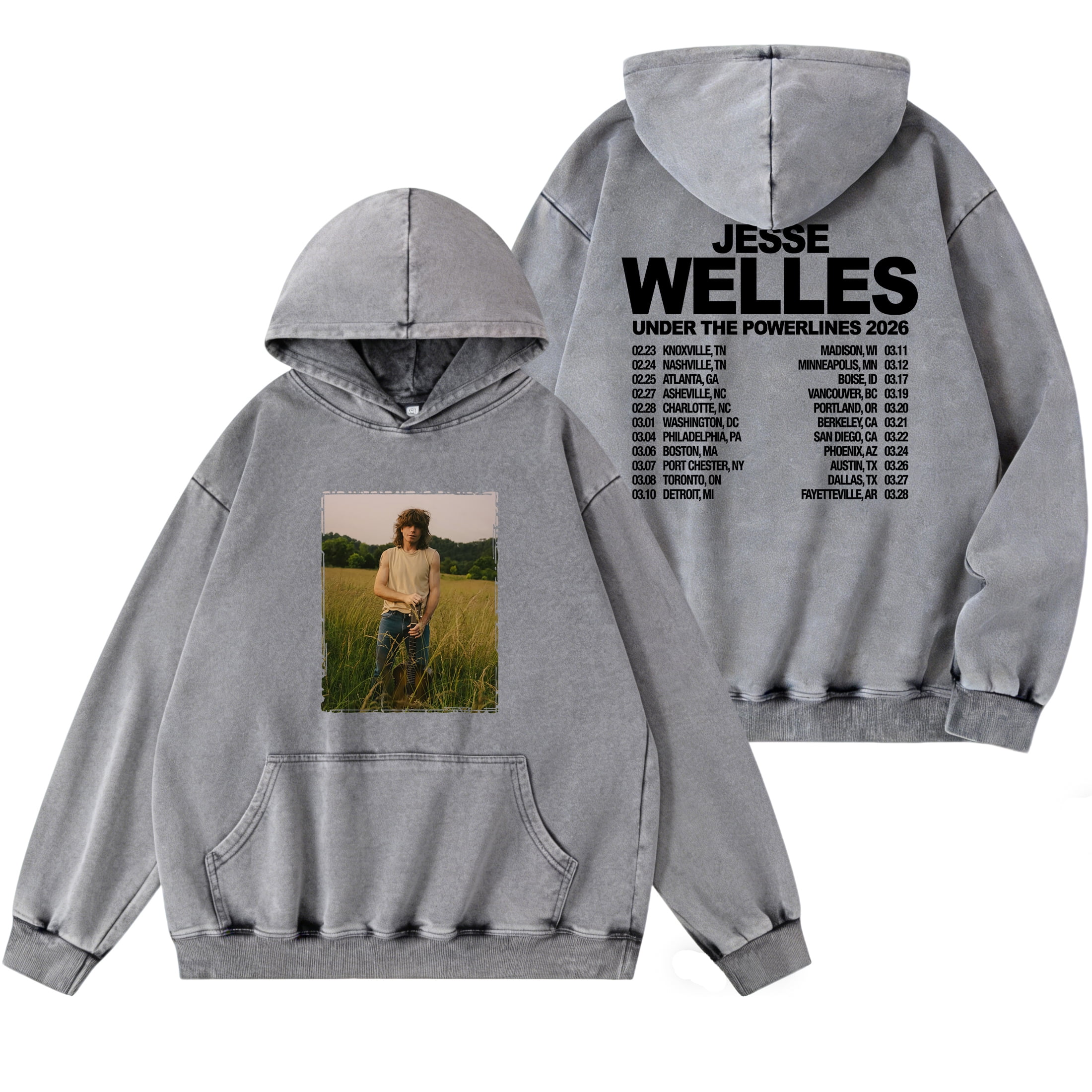 Jesse Welles Under The Powerlines Tour 2026 Cotton Wash Hoodies Women ...