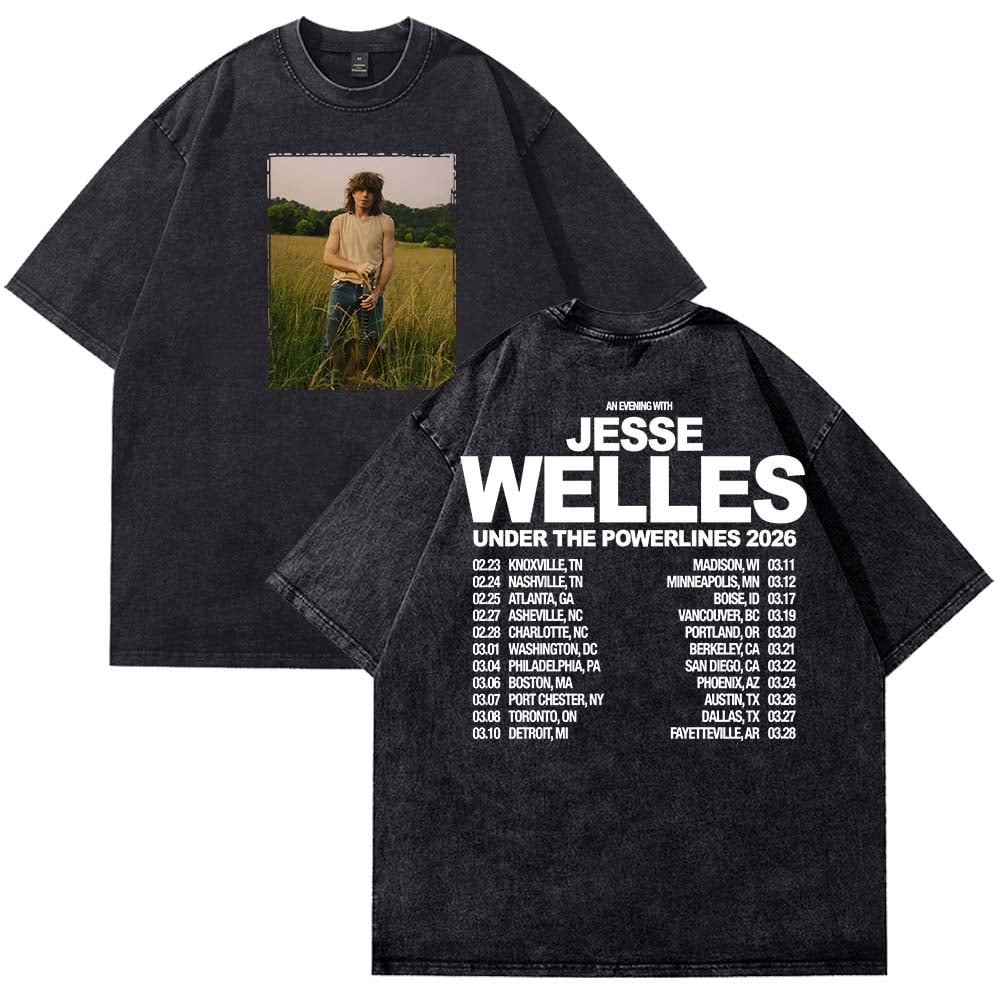 Jesse Welles Under The Powerlines Tour 2026 T-Shirt Cotton Wash Tee ...