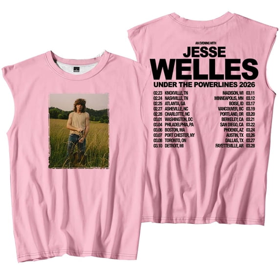 Jesse Welles Under The Powerlines Tour 2026 Tank Tops Sleeveless T ...