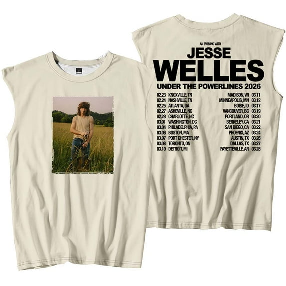 Jesse Welles Under The Powerlines Tour 2026 Tank Tops Sleeveless T ...
