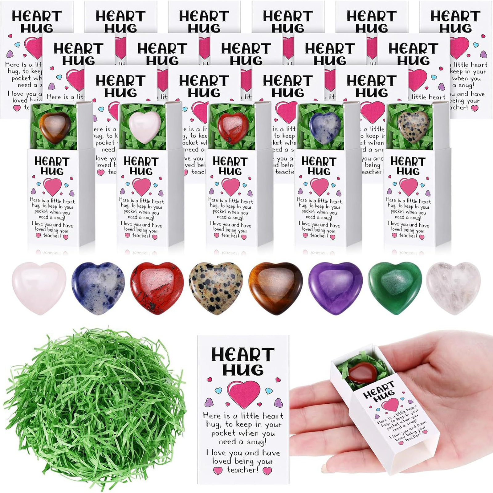 Jessee 40 Sets Valentine's Day Pocket Hug Token Bulk Heart Natural ...