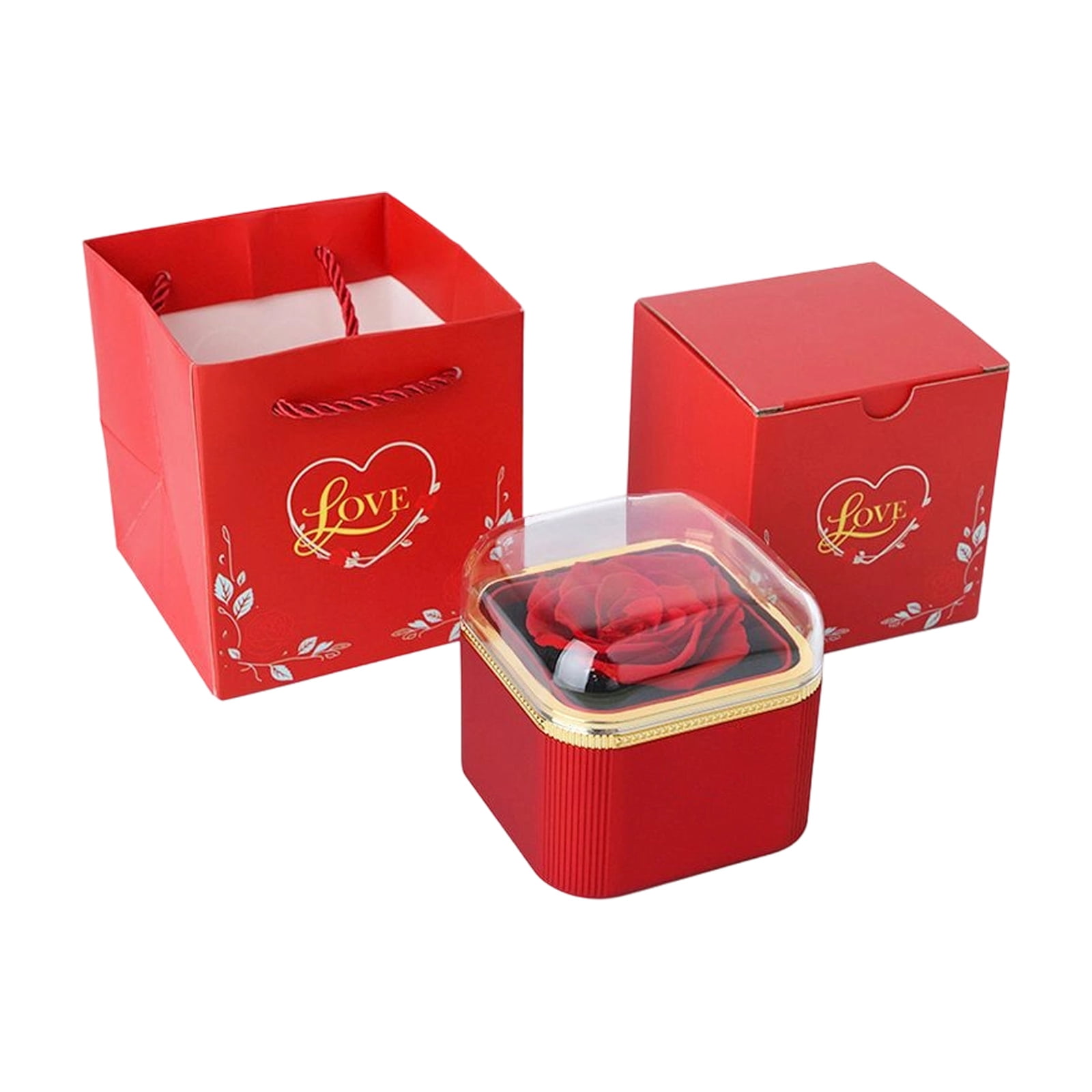 Jessee Valentine's Day Luxury Rose Gift Box Set, Red Square Jewelry Box ...