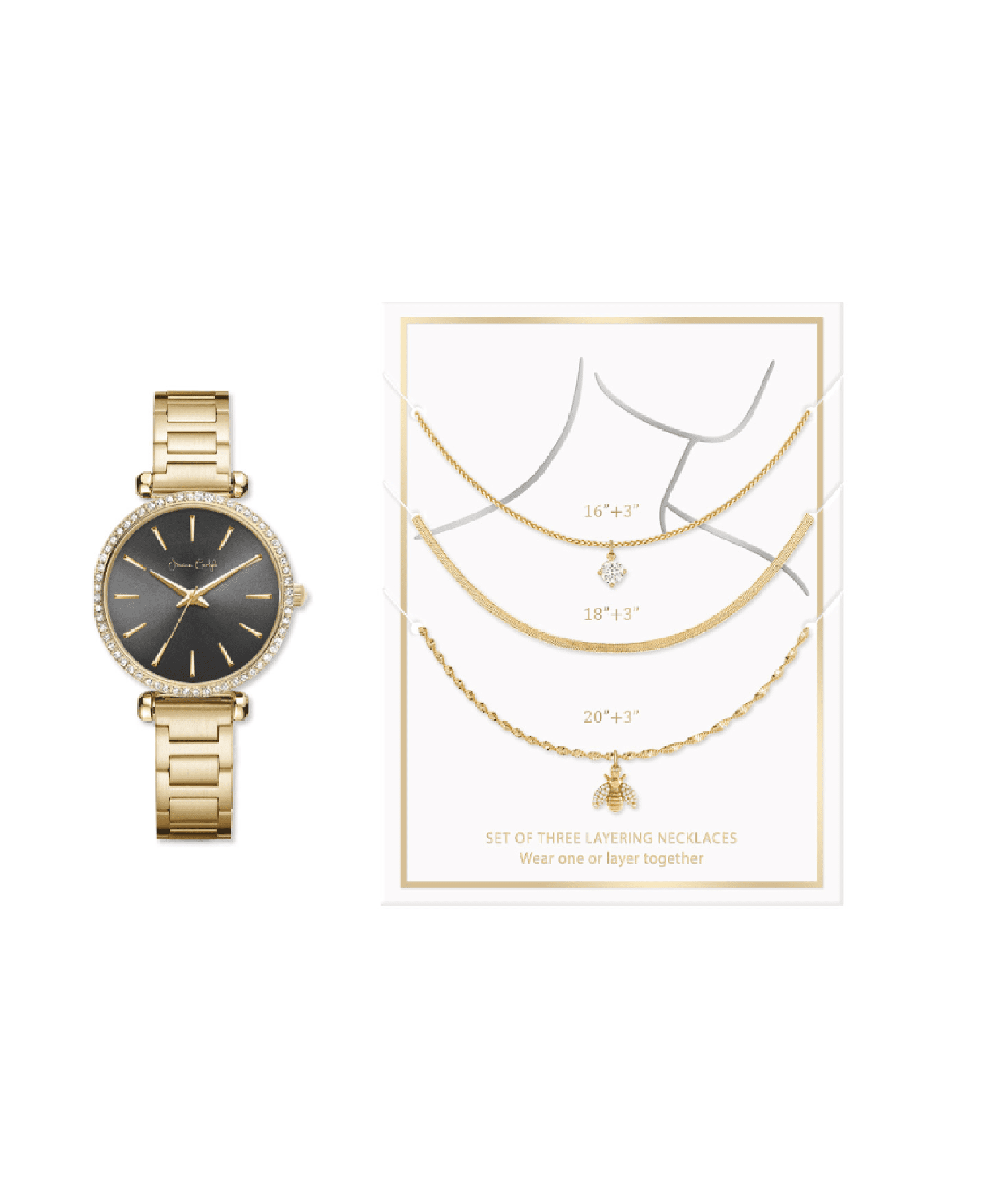 Jessica Carlye Women's Gold Tone Bracelet Watch & 3 Piece Layered ...
