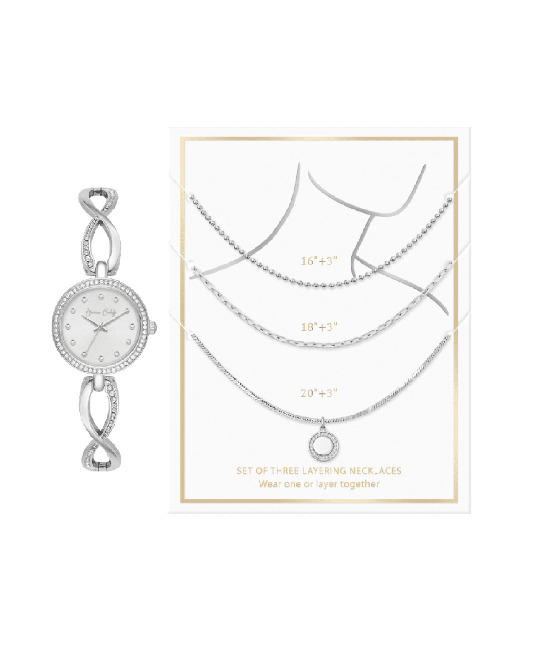 Jessica Carlye Women's Silver Tone Bracelet Watch & 3 Piece Layered ...